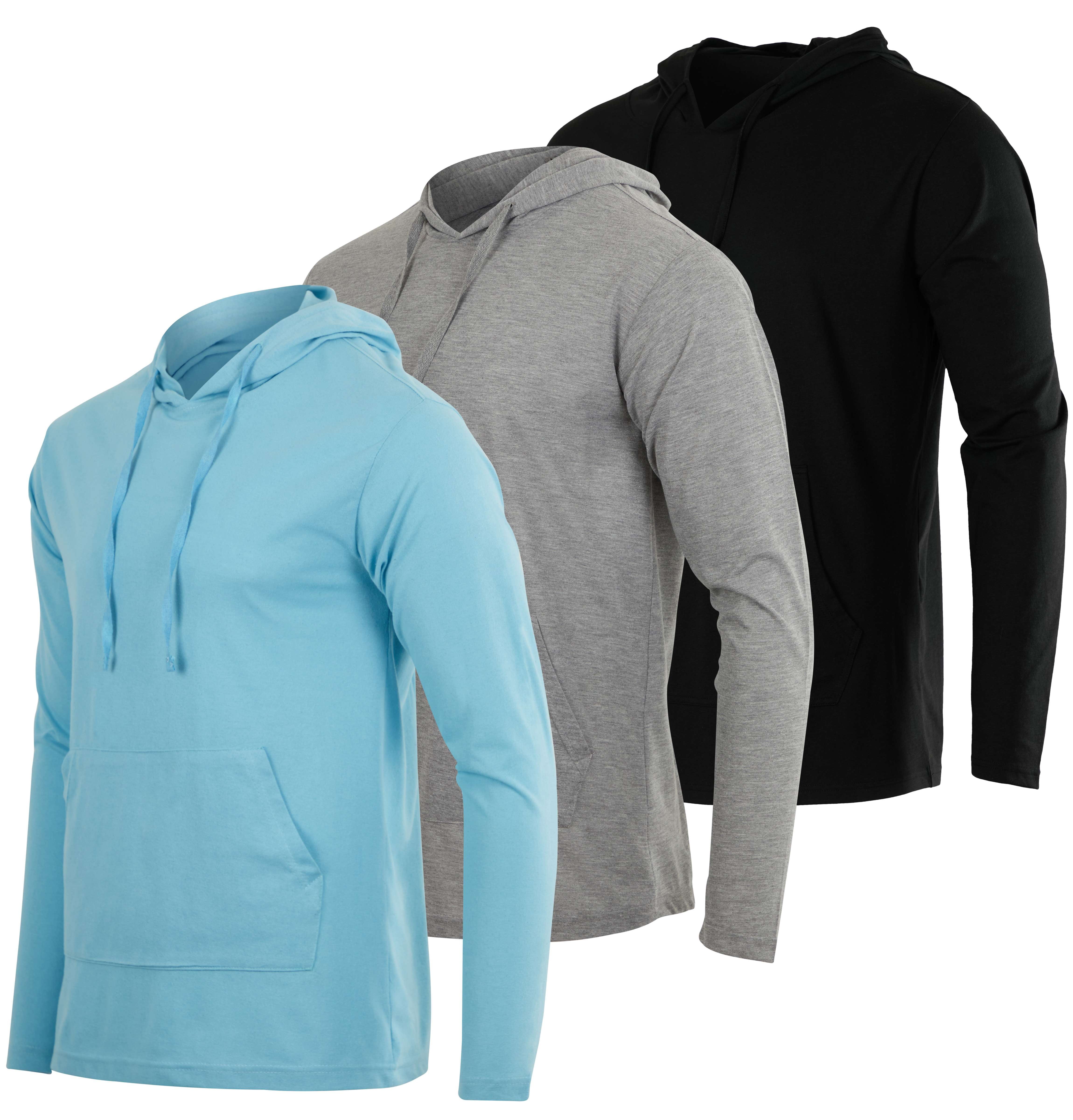 3 Pack: Men's Cotton Lightweight Casual Pullover Drawstring Hoodie With ...
