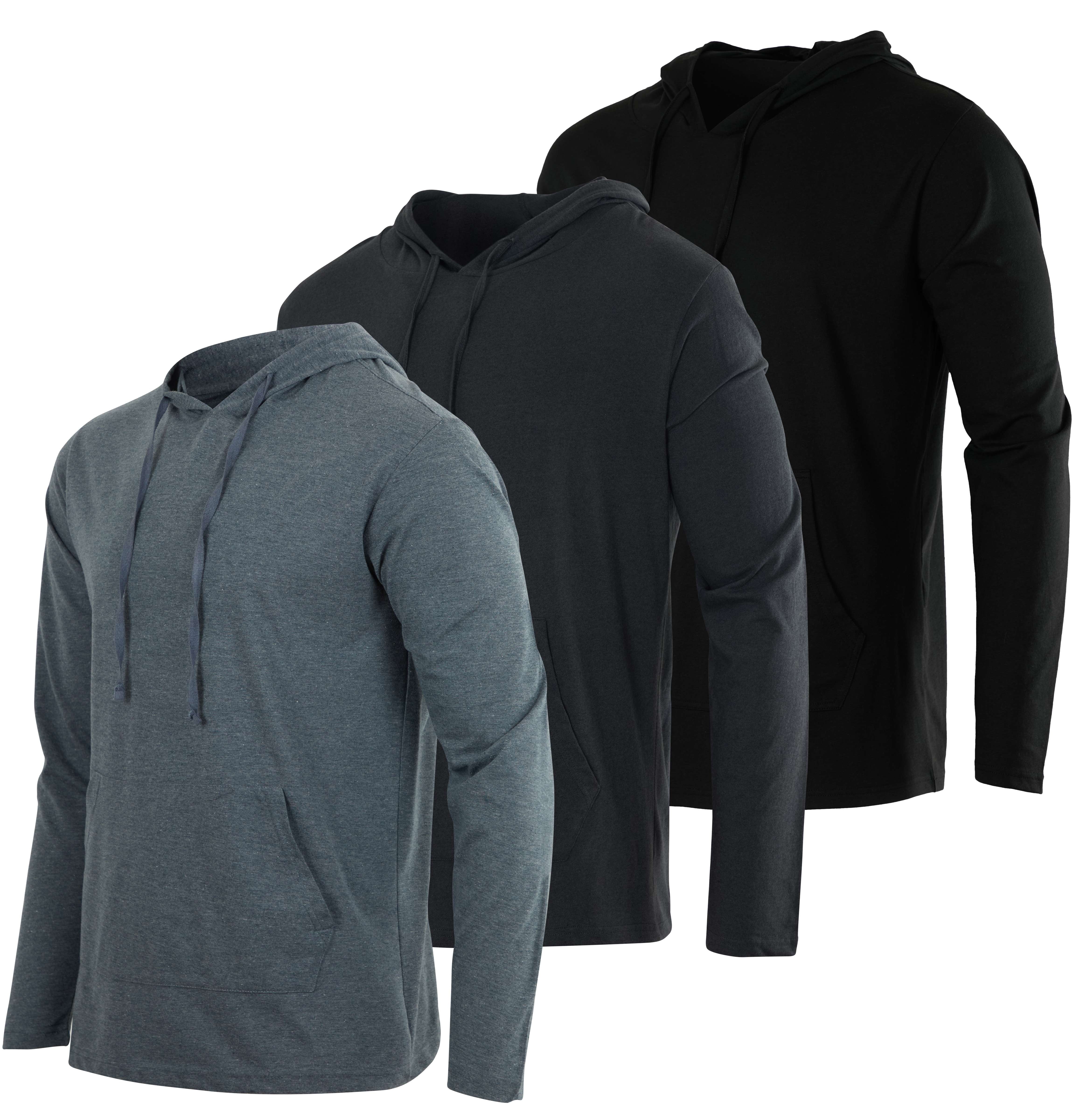 3 Pack: Men's Cotton Lightweight Casual Pullover Drawstring Hoodie With ...