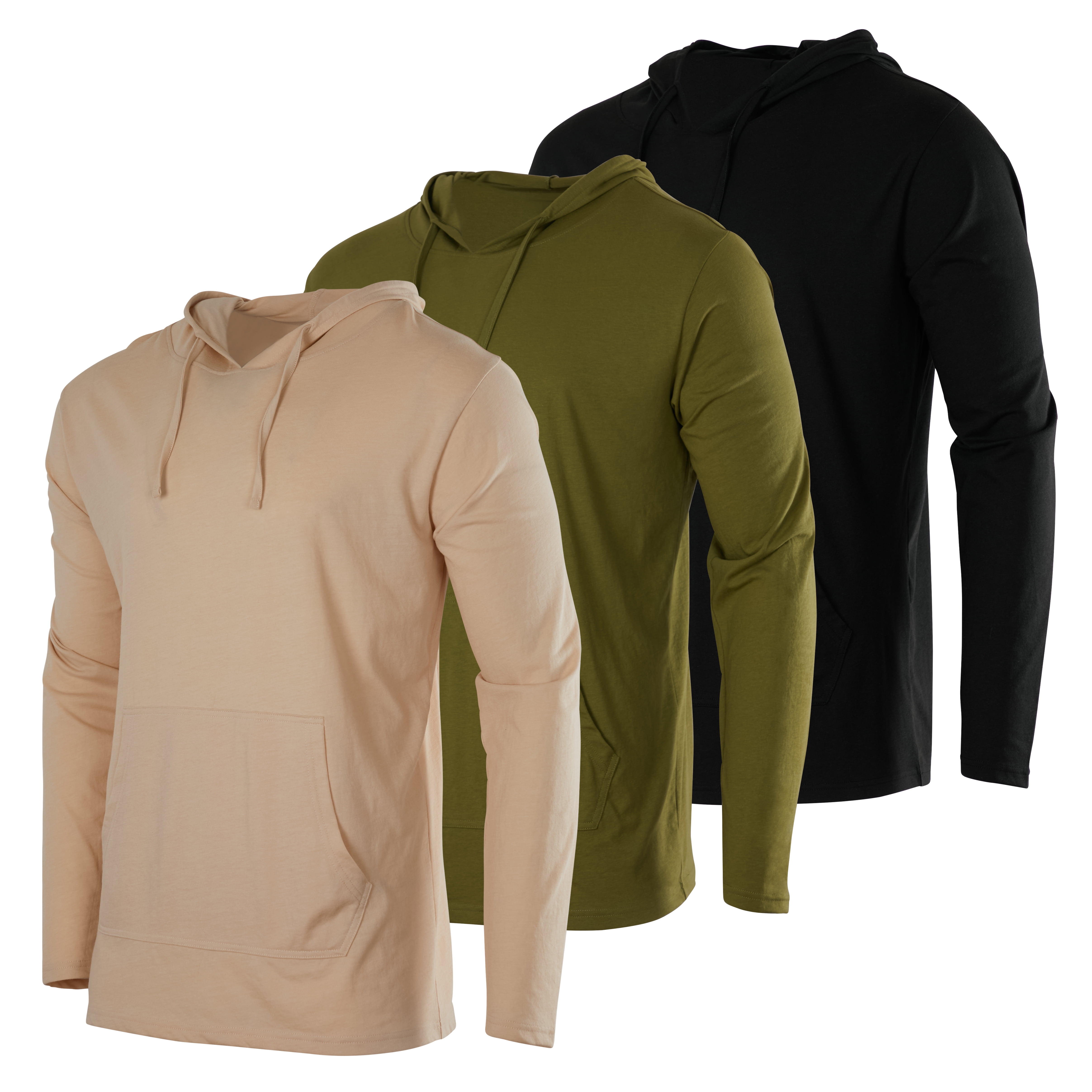 3 Pack: Men's Cotton Lightweight Casual Pullover Drawstring Hoodie With ...