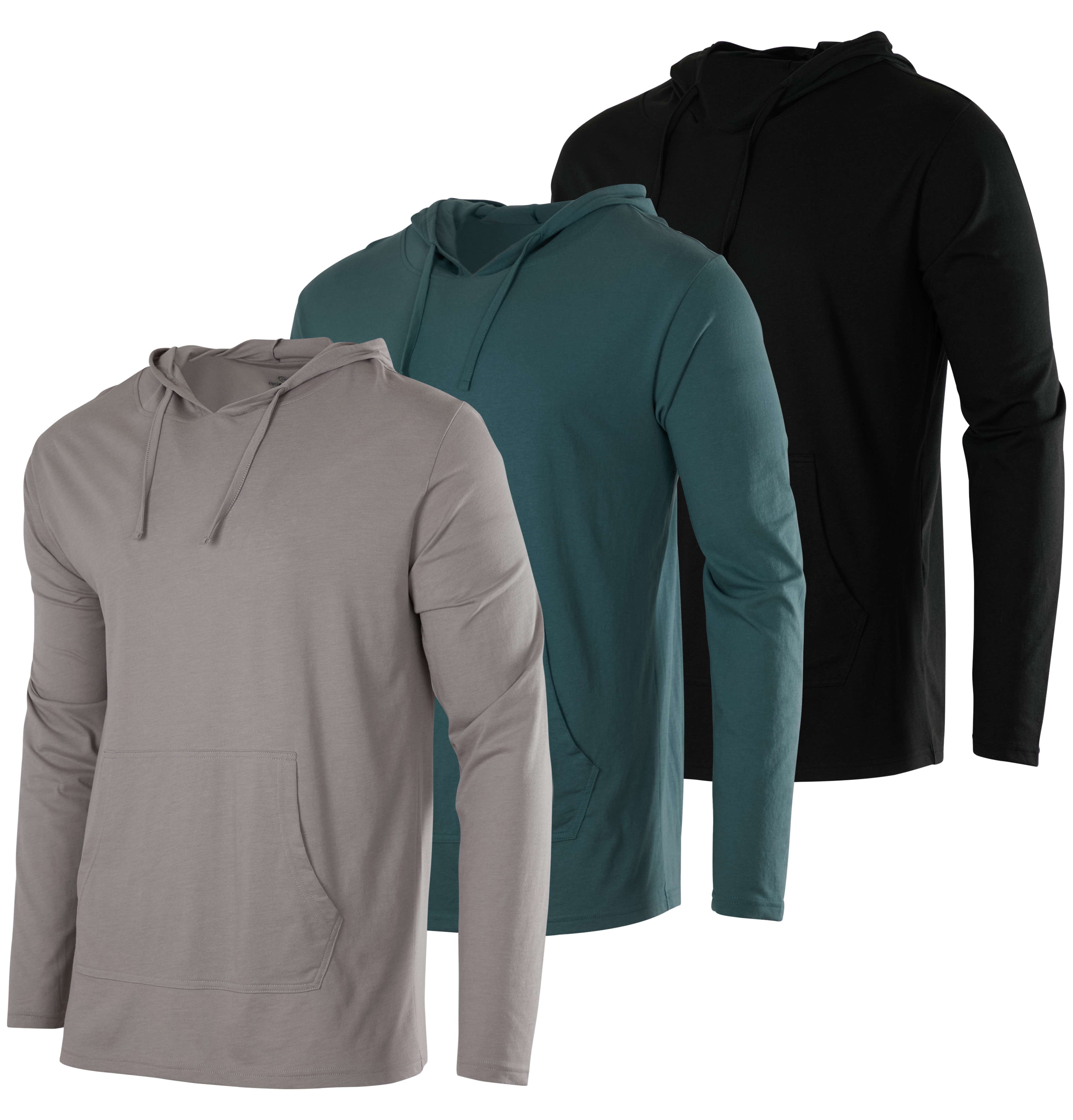 3 Pack: Men's Cotton Lightweight Casual Pullover Drawstring Hoodie With ...