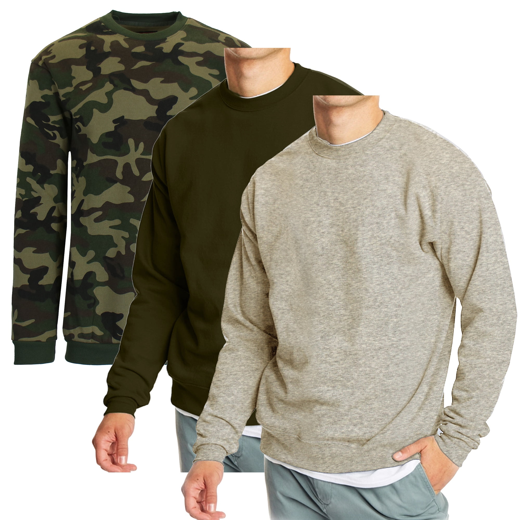 3-Pack Men's Crew Neck Fleece-Lined Pullover Sweatshirt (S-2XL ...