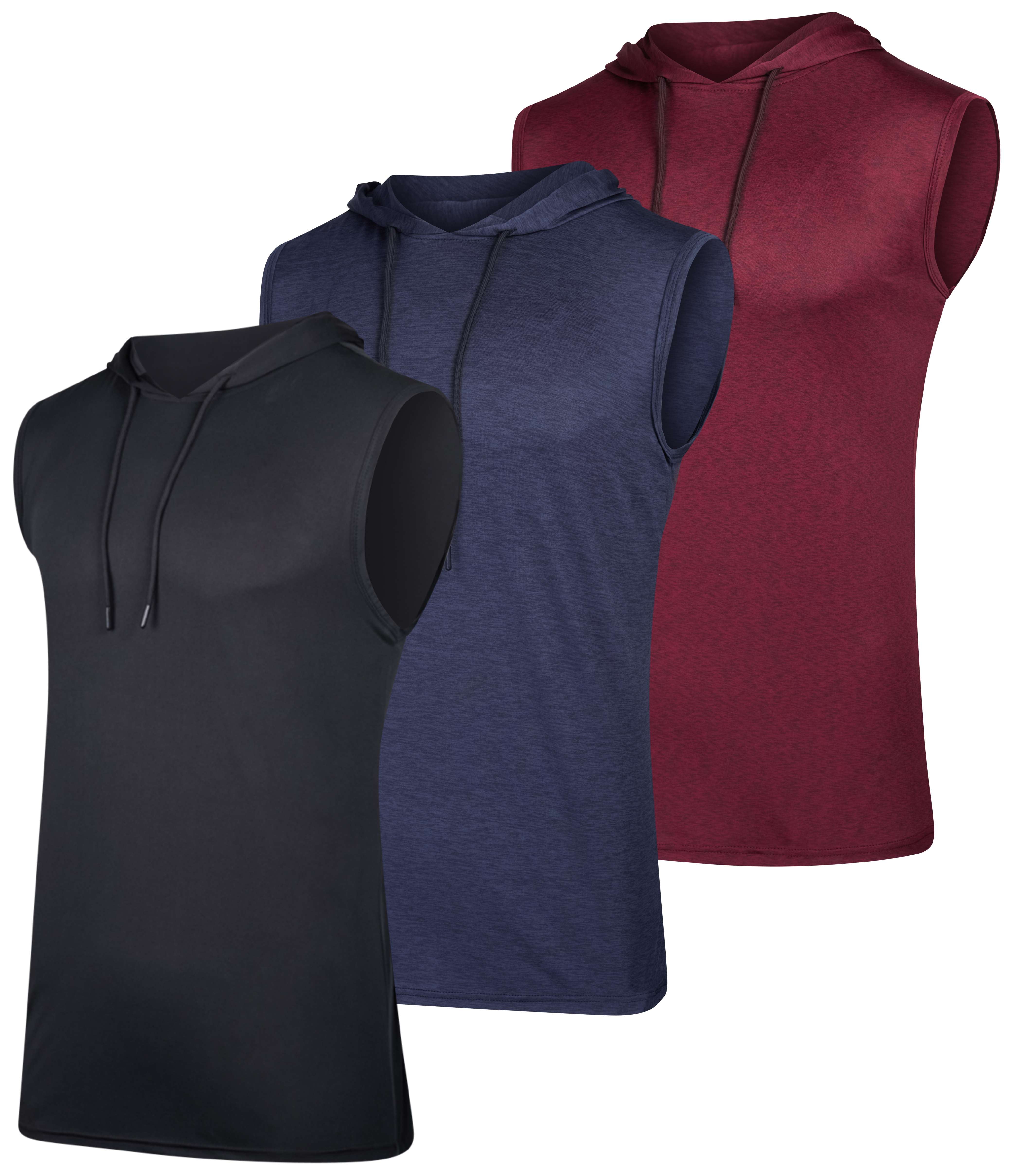 Real Essentials 3 Pack: Mens Dry-Fit Active Hooded Tank Top - Workout ...
