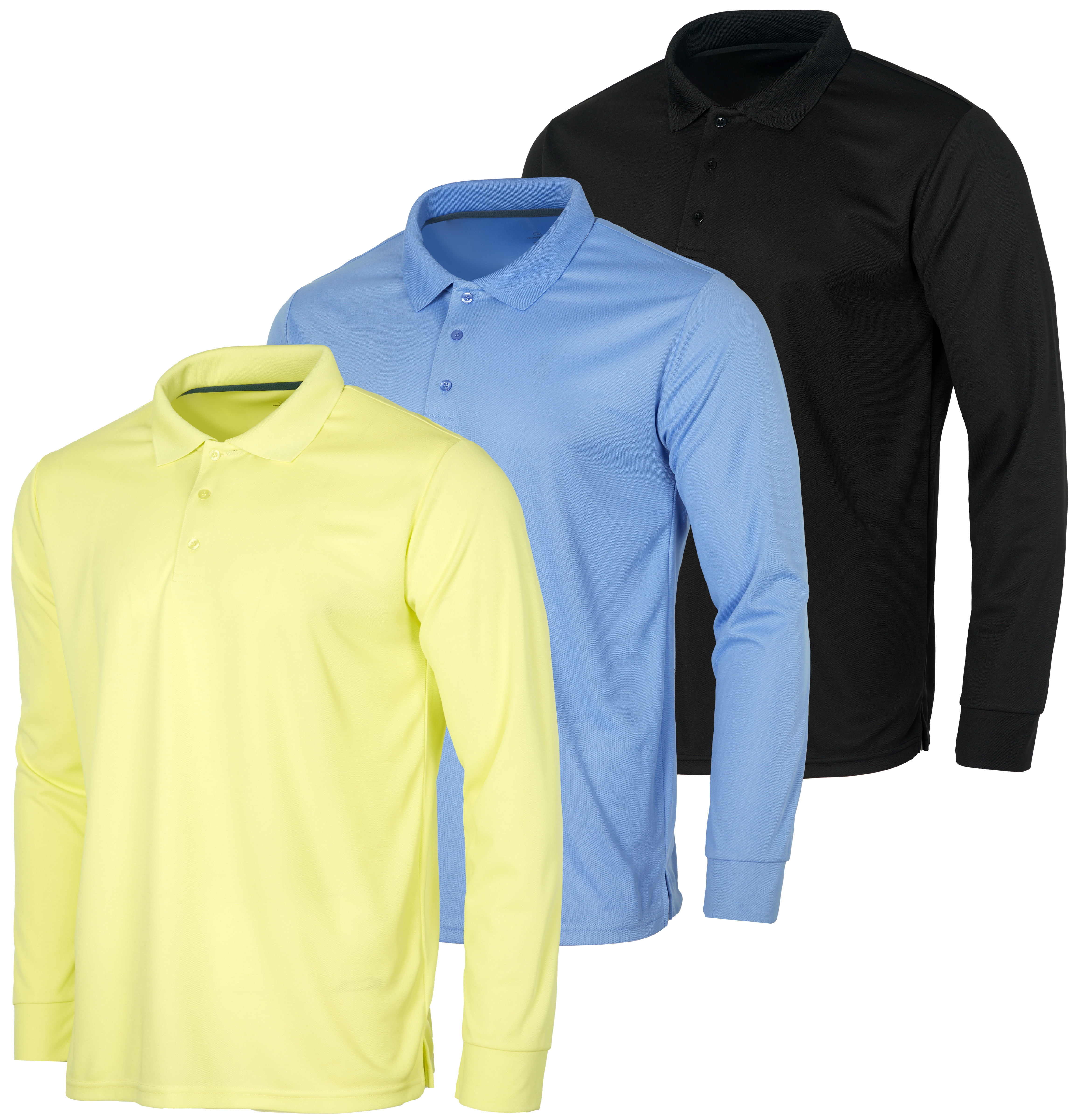 3 Pack Men's Dry-Fit Long-Sleeve Active Polo Shirt - Casual Performance ...