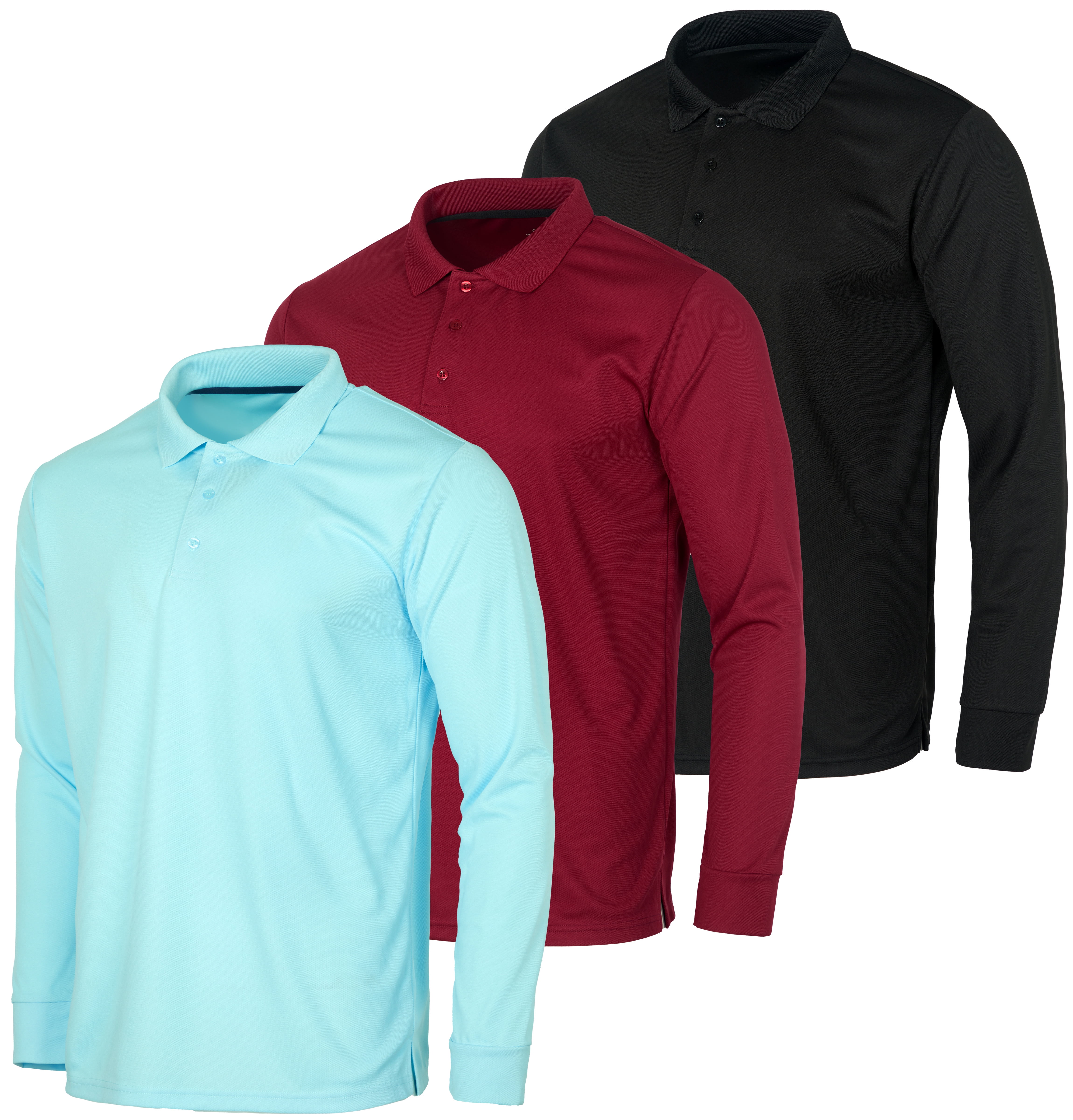 3 Pack Men's Dry-Fit Long-Sleeve Active Polo Shirt - Casual Performance ...