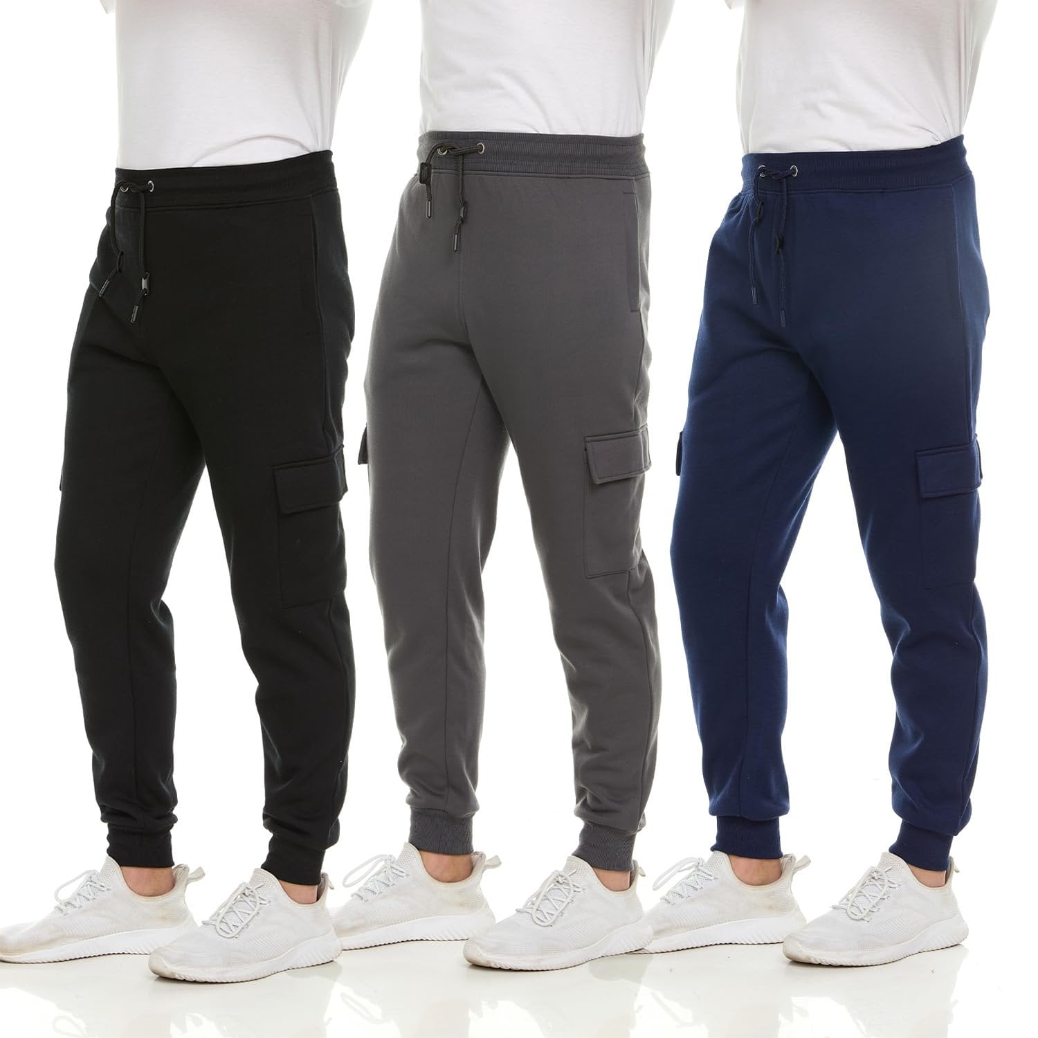 3 Pack: Men's Fleece Cargo Jogger Active Athletic Sweatpants with ...