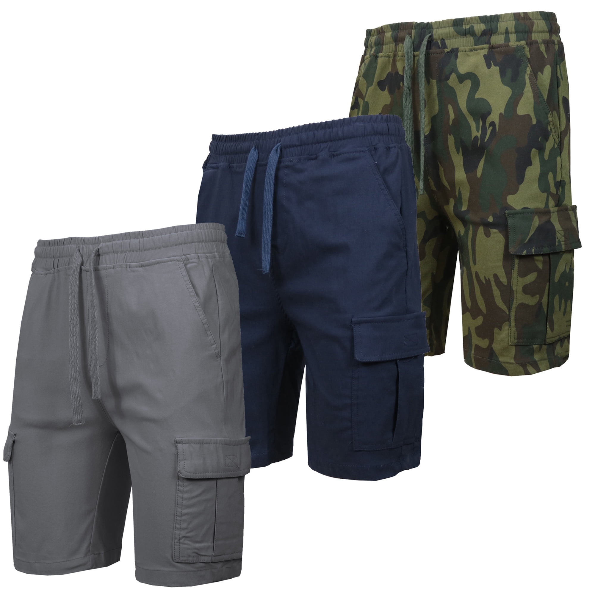 3-Pack Men’s Flex Cargo Shorts with Elastic Waistband and Drawstring ...