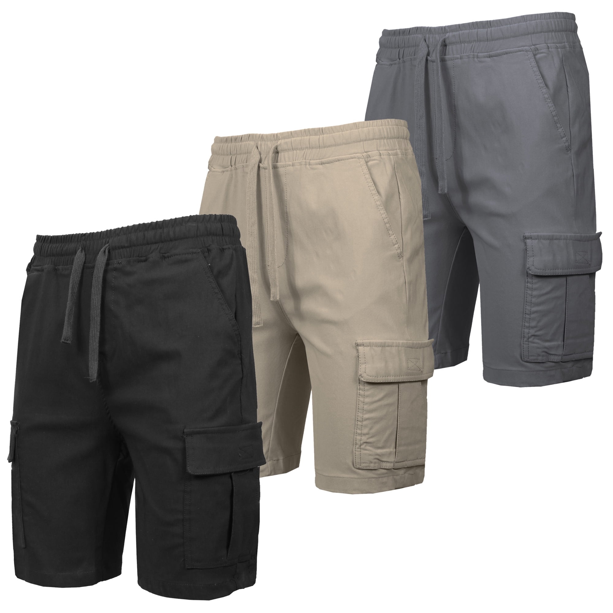 3-Pack Men’s Flex Cargo Shorts with Elastic Waistband and Drawstring ...