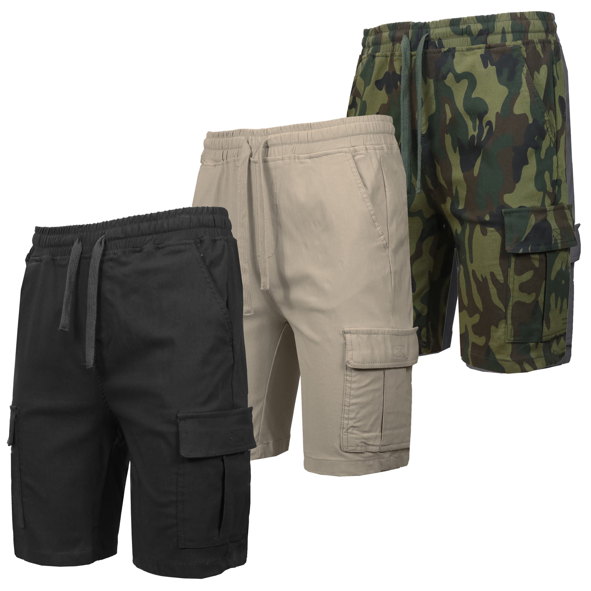 3-Pack Men’s Flex Cargo Shorts with Elastic Waistband and Drawstring ...