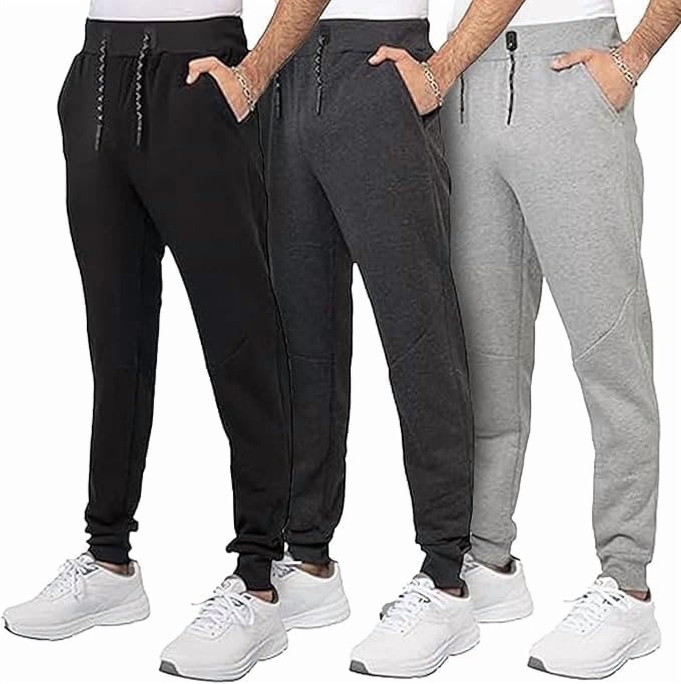 3 Pack Men's Joggers with Pockets – Fleece Mens Sweatpants with Zipper ...