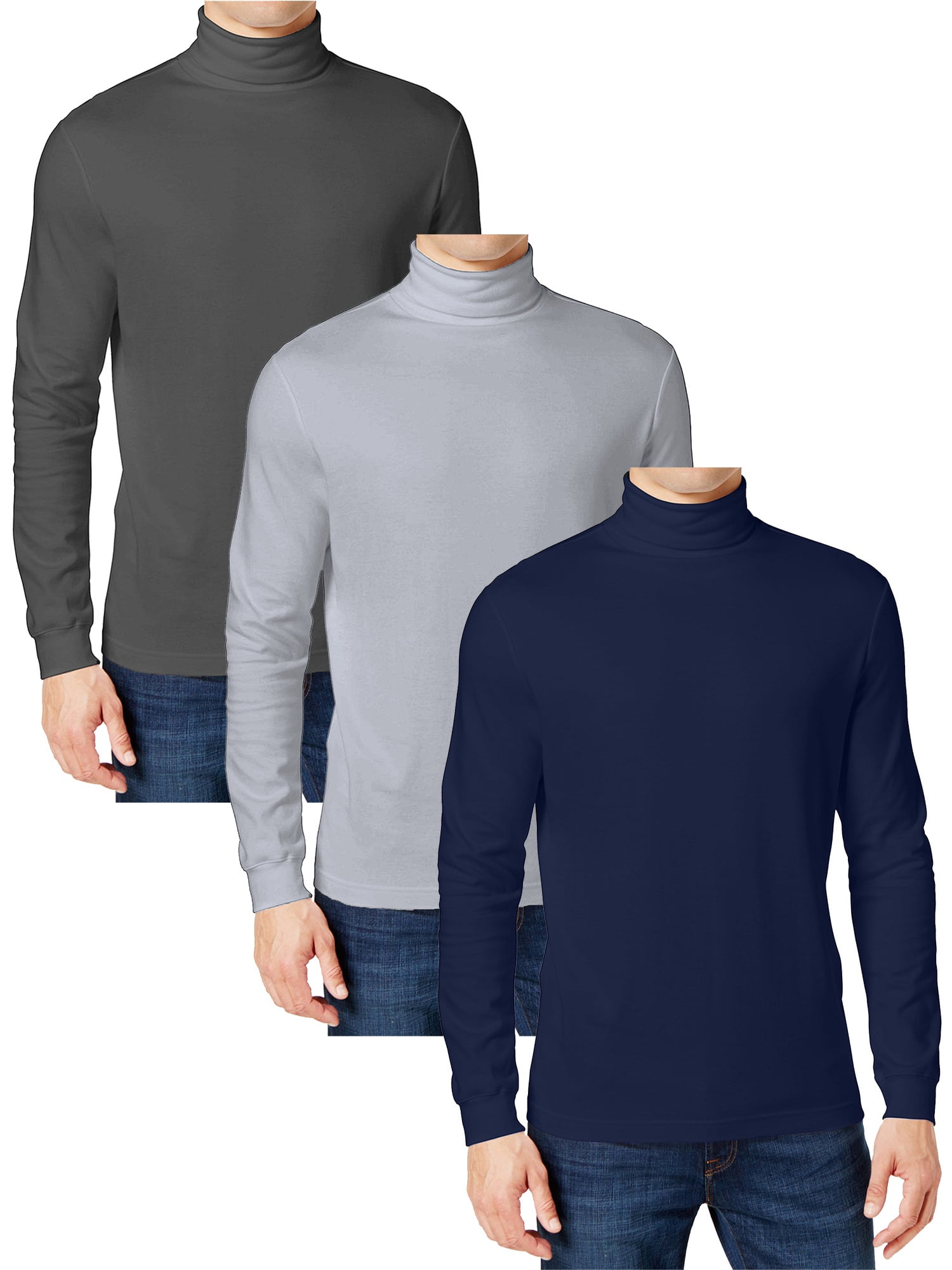 3-Pack Men's Long Sleeve Turtle Neck T-Shirt (Sizes, S to 2XL ...