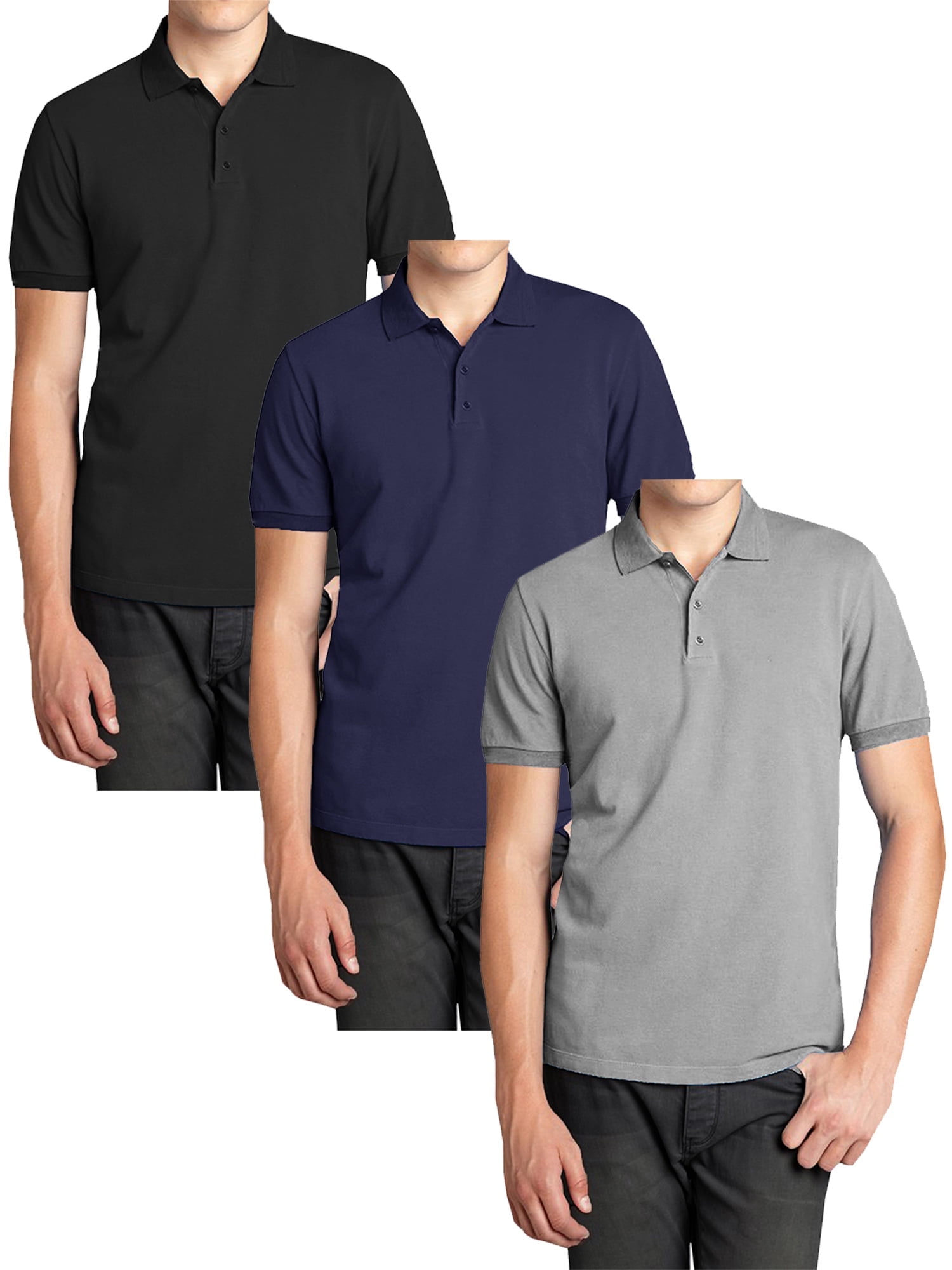 3-Pack Men's Regular-Fit Short Sleeve Pique Polo Shirts with Ribbed ...