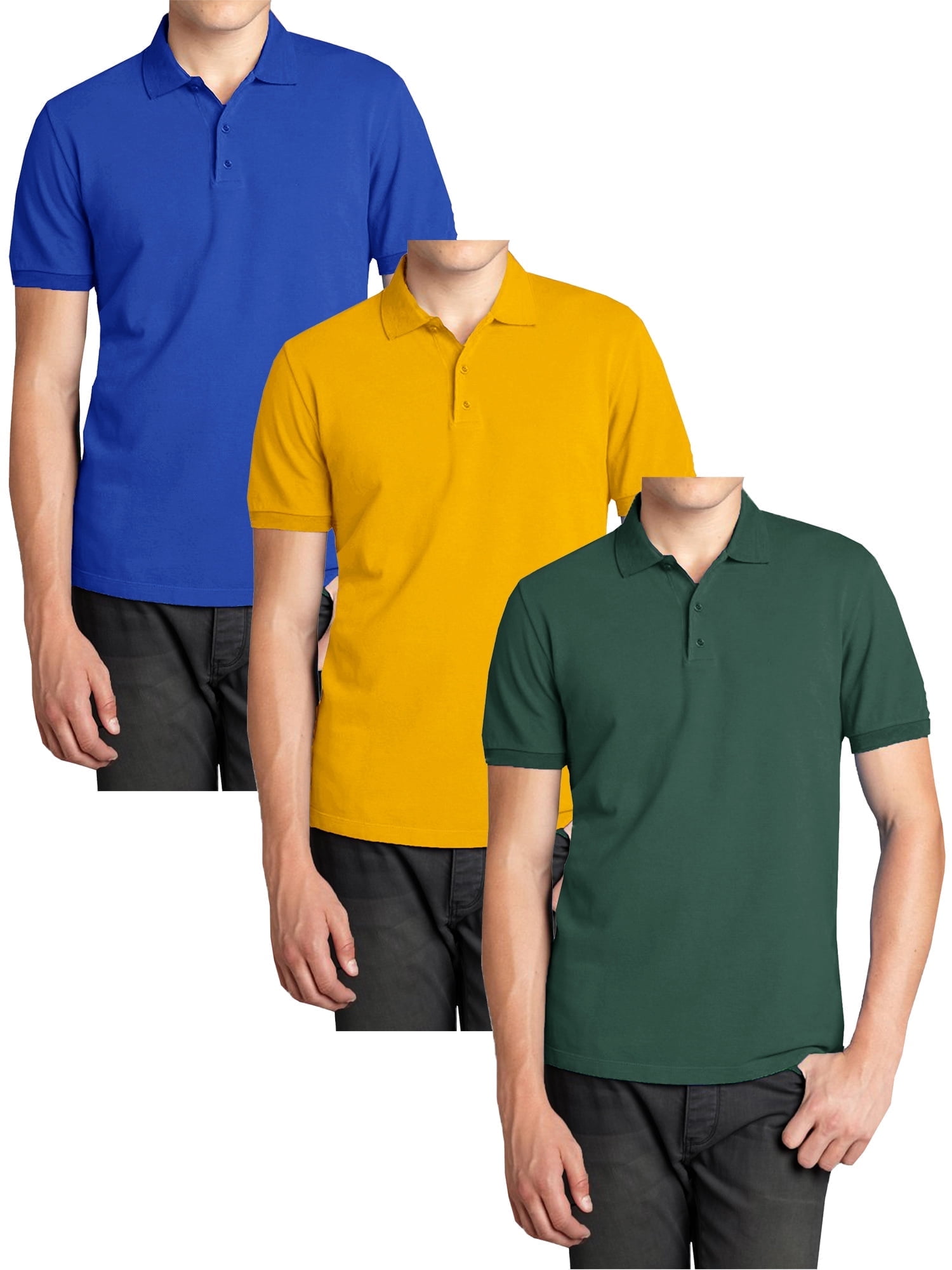 3-Pack Men's Regular-Fit Short Sleeve Pique Polo Shirts with Ribbed ...
