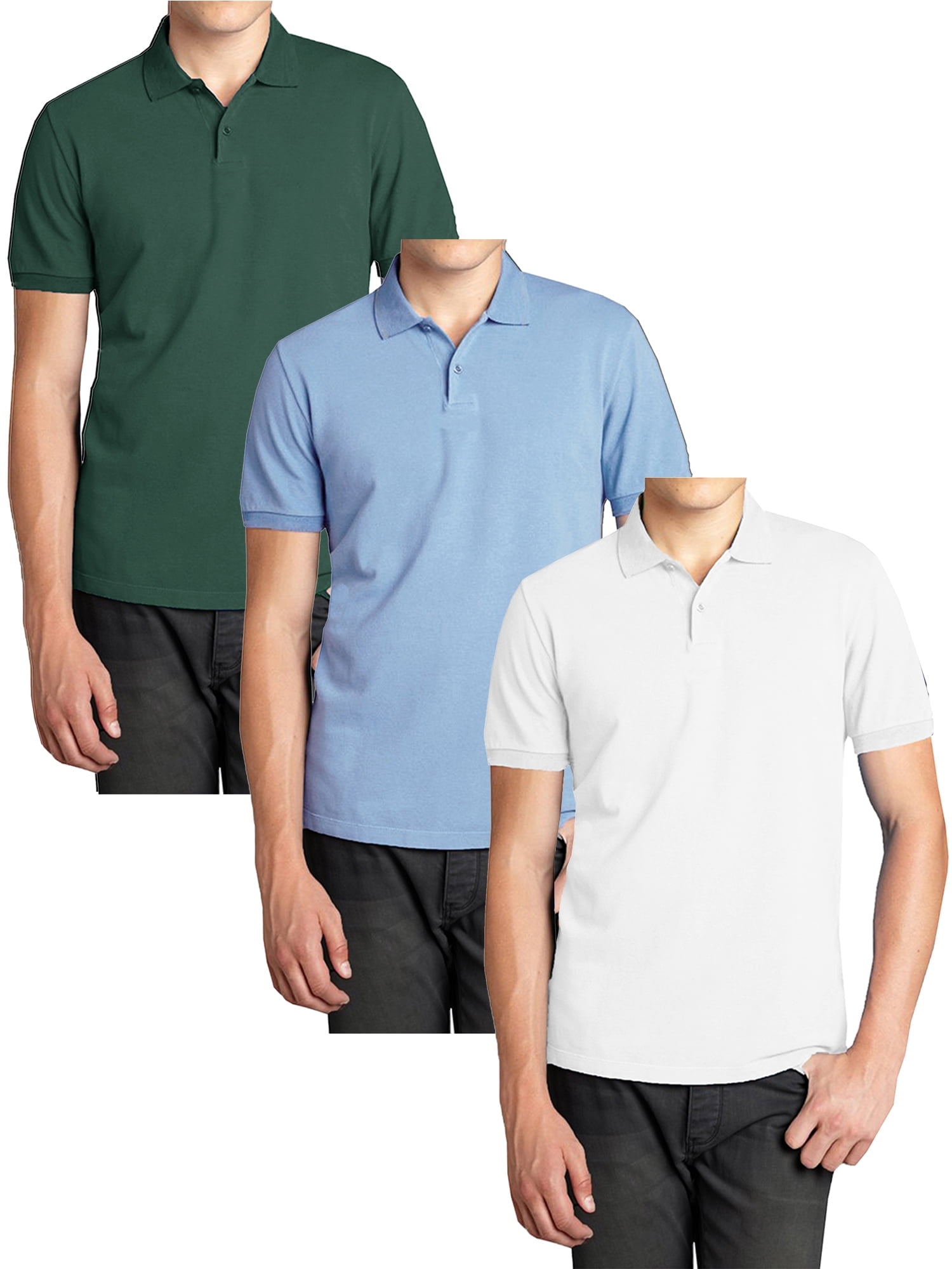 3-Pack Men's Short Sleeve Pique Polo Shirts (S-5XL) - Walmart.com