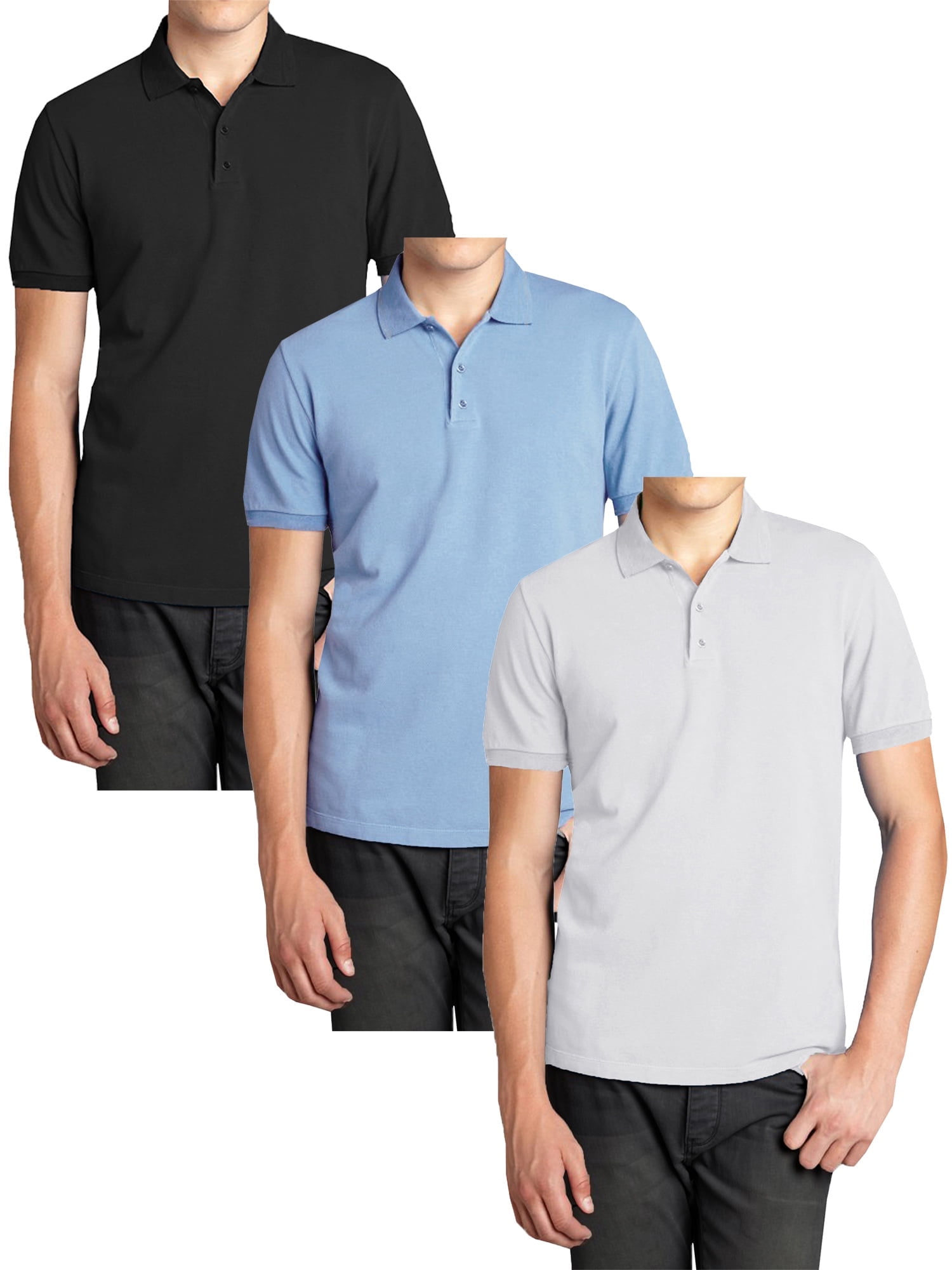 3-Pack Men's Regular-Fit Short Sleeve Pique Polo Shirts with Ribbed ...