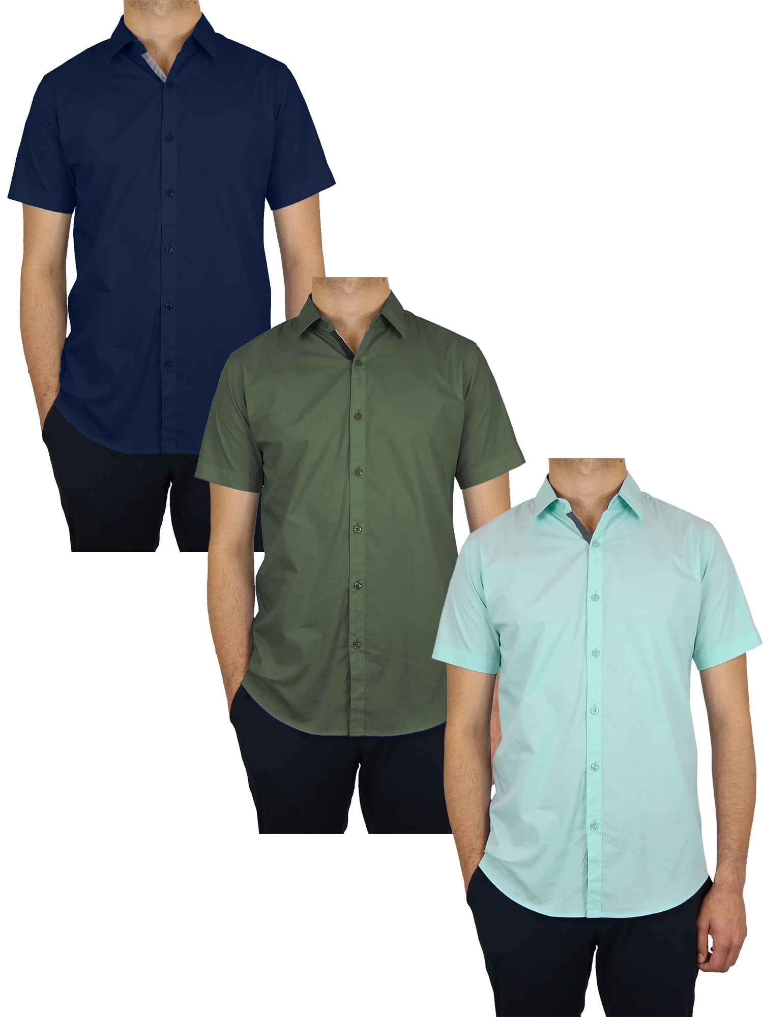3-Pack Men's Short Sleeve Solid Dress Shirts (S-5XL) - Walmart.com