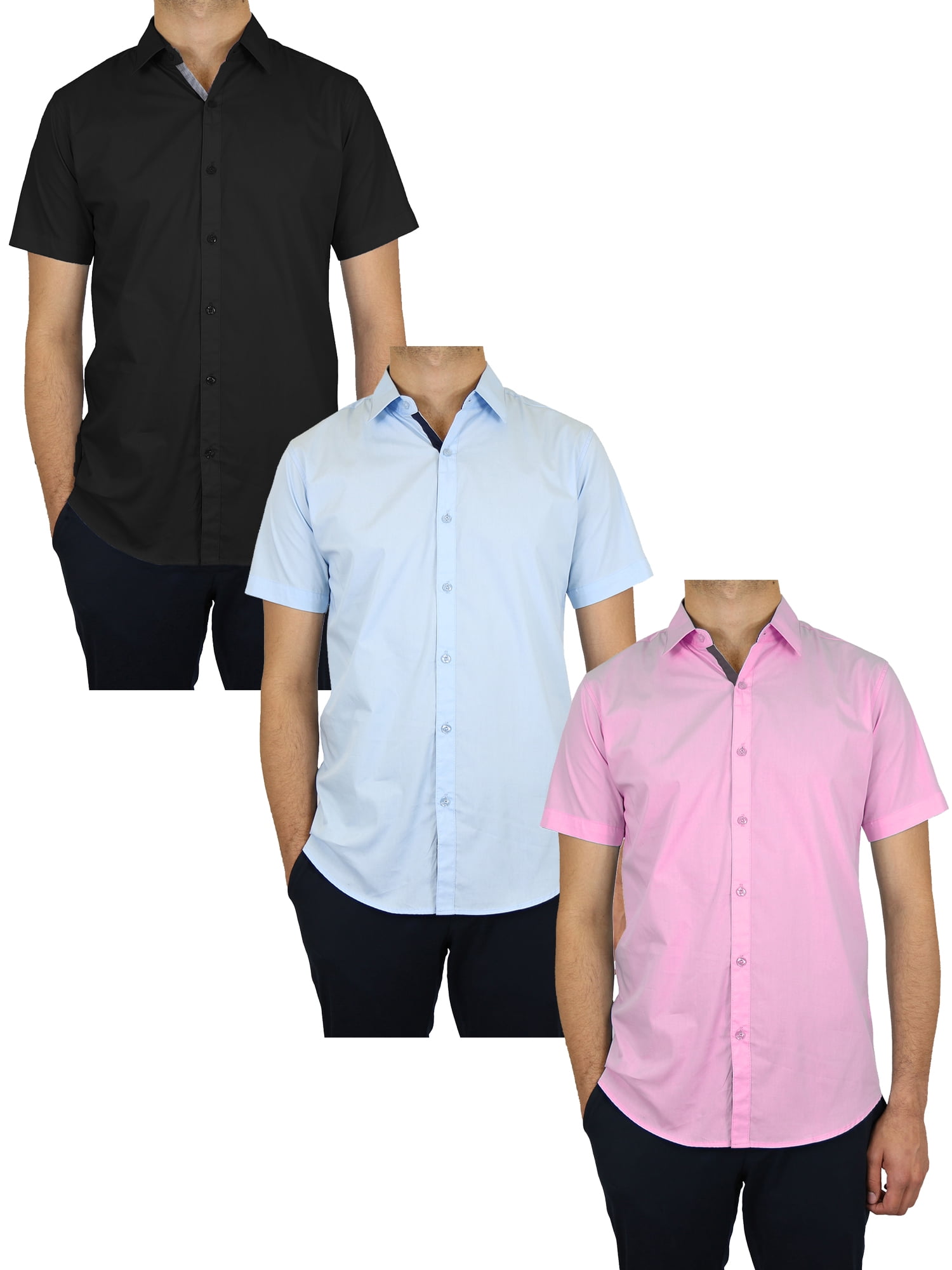 3 Pack Mens Short Sleeve Solid Dress Shirts S 5xl