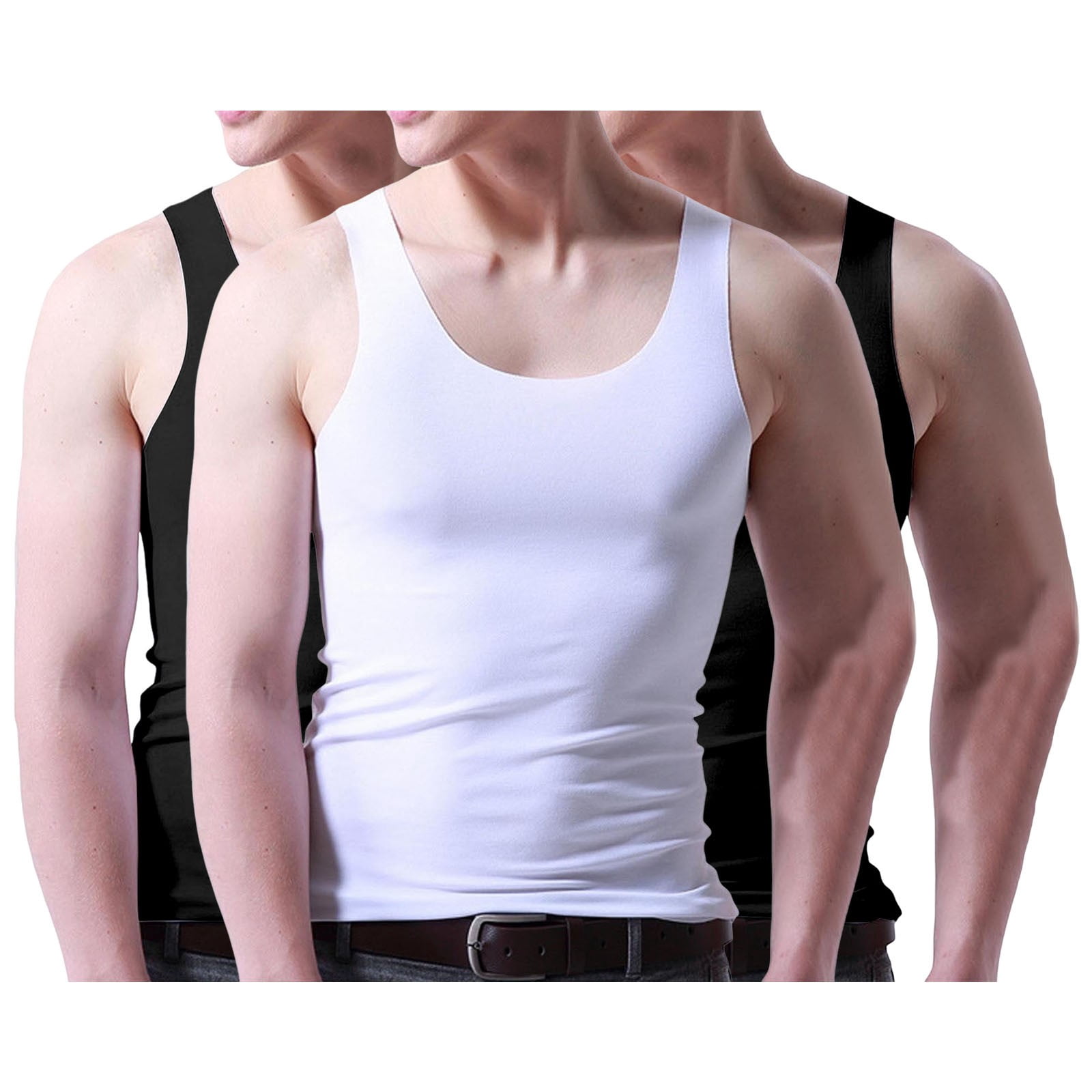 3 Pack Men's Solid Color Plus Size Ice Silk Seamless Sleeveless Muscle ...