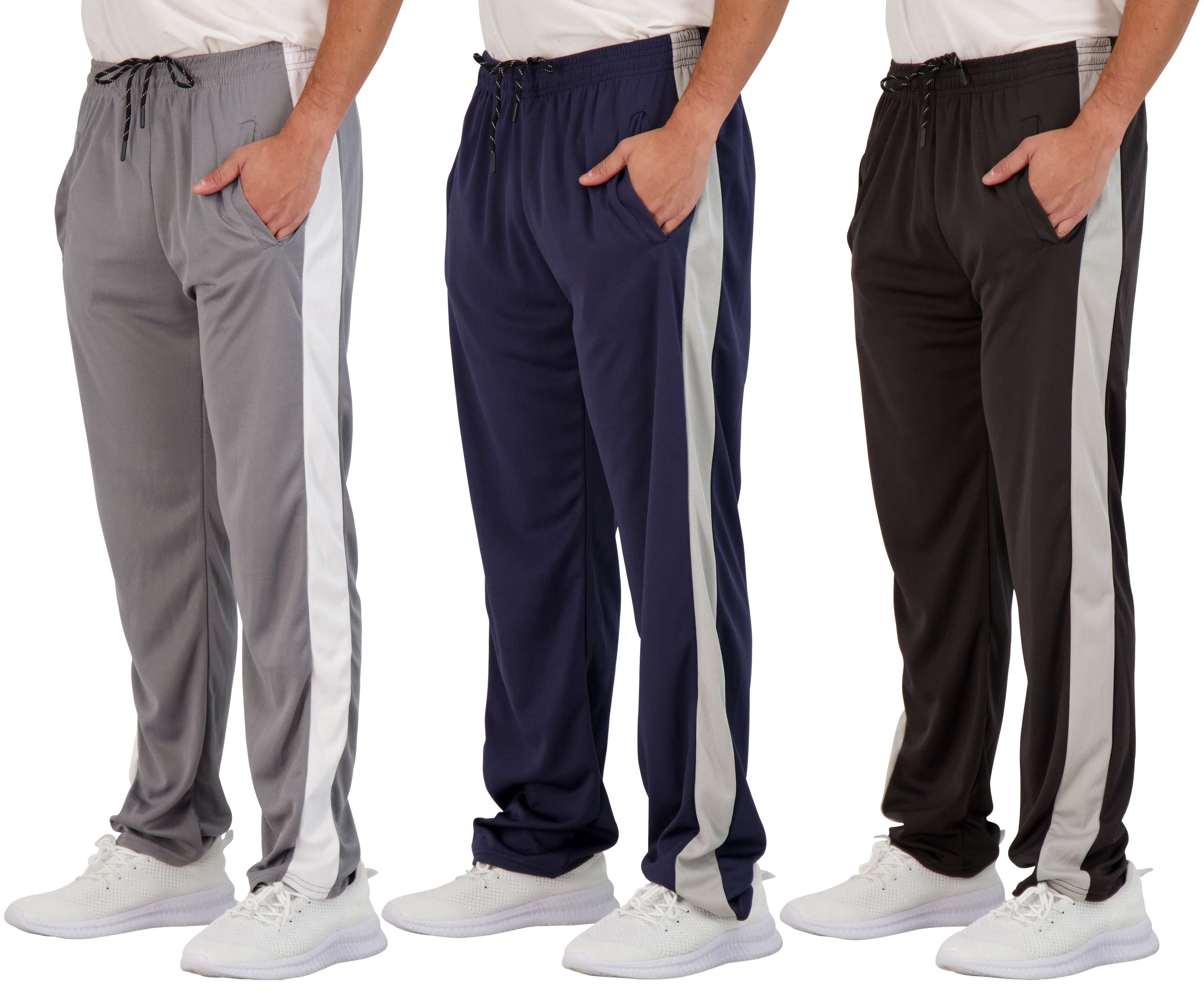 Real Essentials 3 Pack: Men's Mesh Open Bottom Sweatpants Gym Active ...