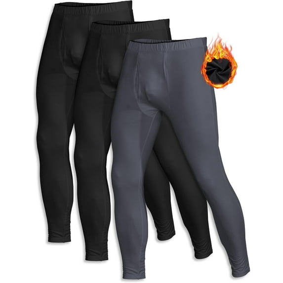 3 Pack Men's Thermal Underwear Bottom Fleece Lined Pant Long Johns ...