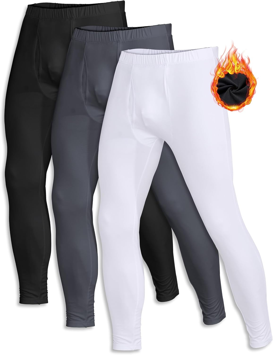 3 Pack Men's Thermal Underwear Bottom Fleece Lined Pant Long Johns ...