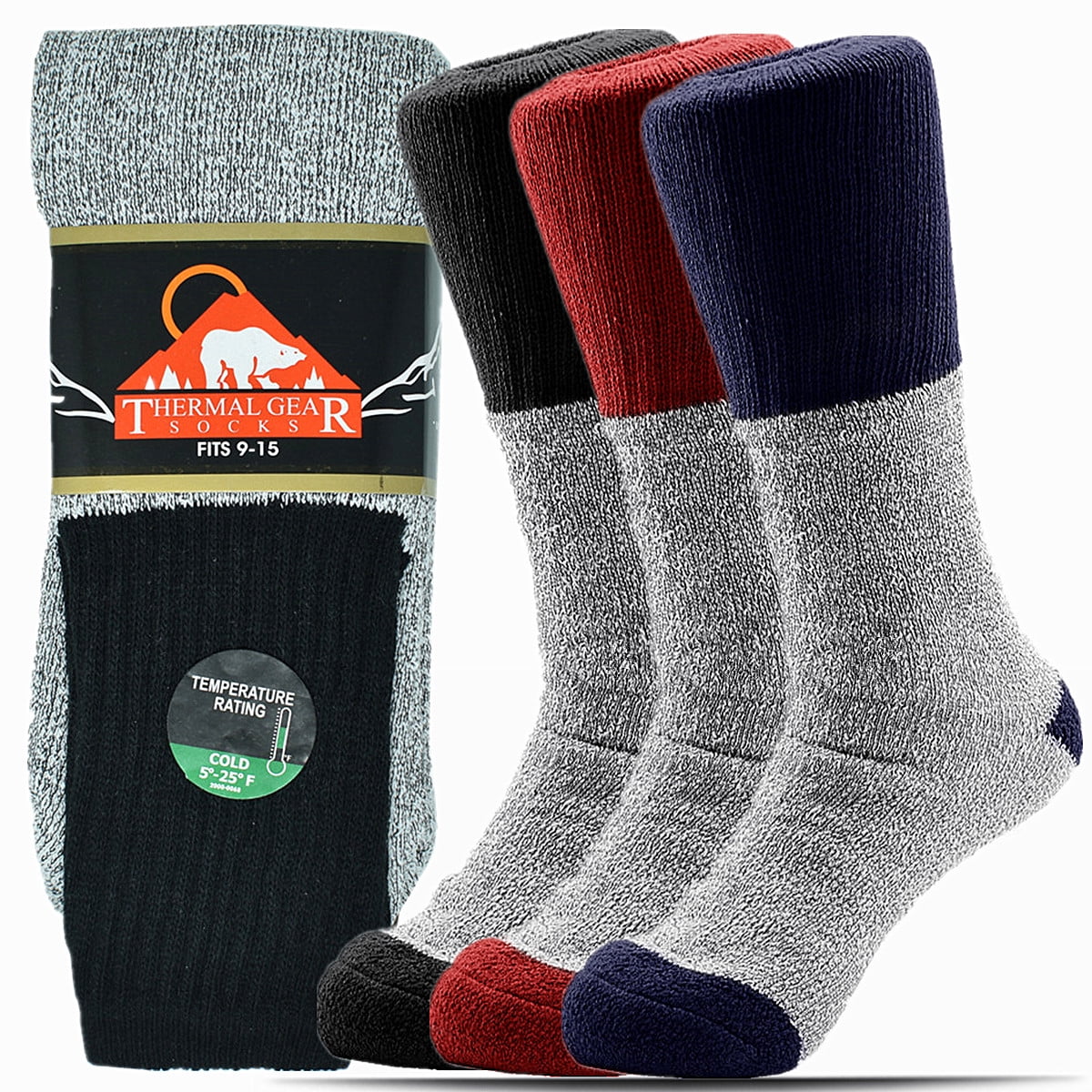 Walmart 3-Pack Men's Winter Thermal Heated Socks, Thick Warm Boots ...