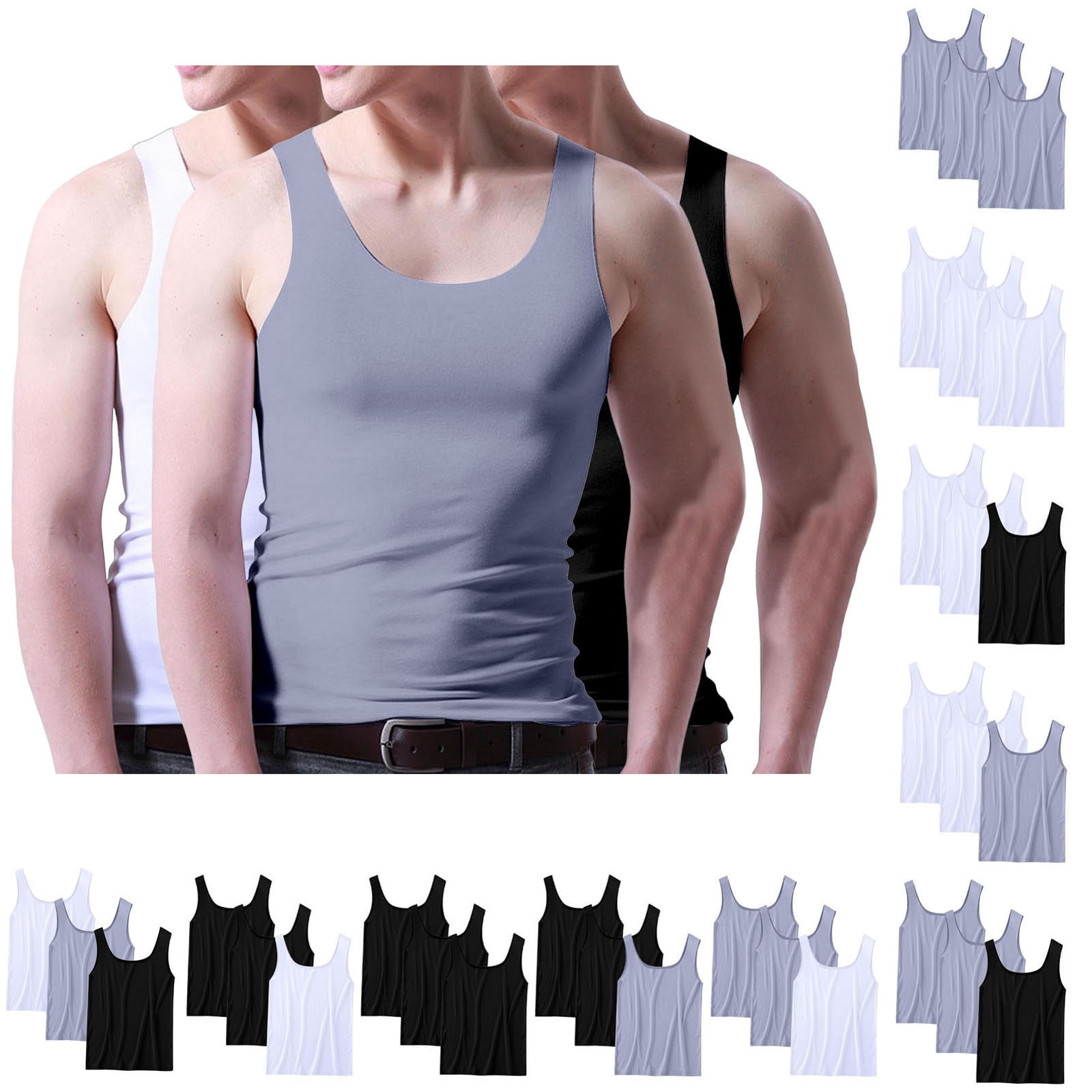 3 Pack Men's Workout Tank Tops Athletic Gym Run Cut Off Summer Shirts ...