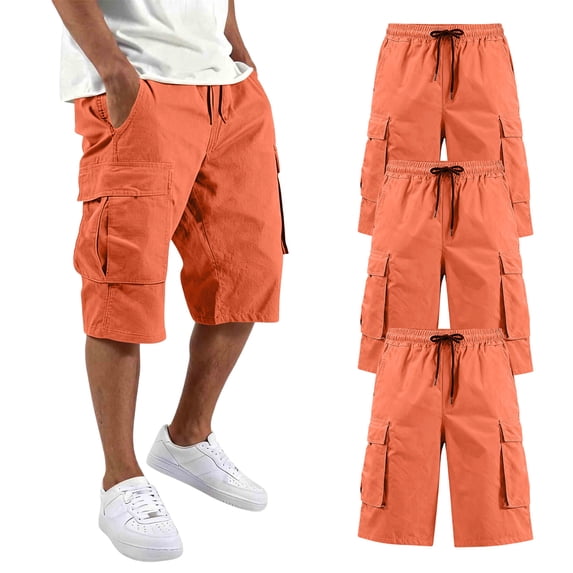 3-Pack：Mens Cargo Cotton Twill Cargo Shorts Drawstring Stretch Elastic ...