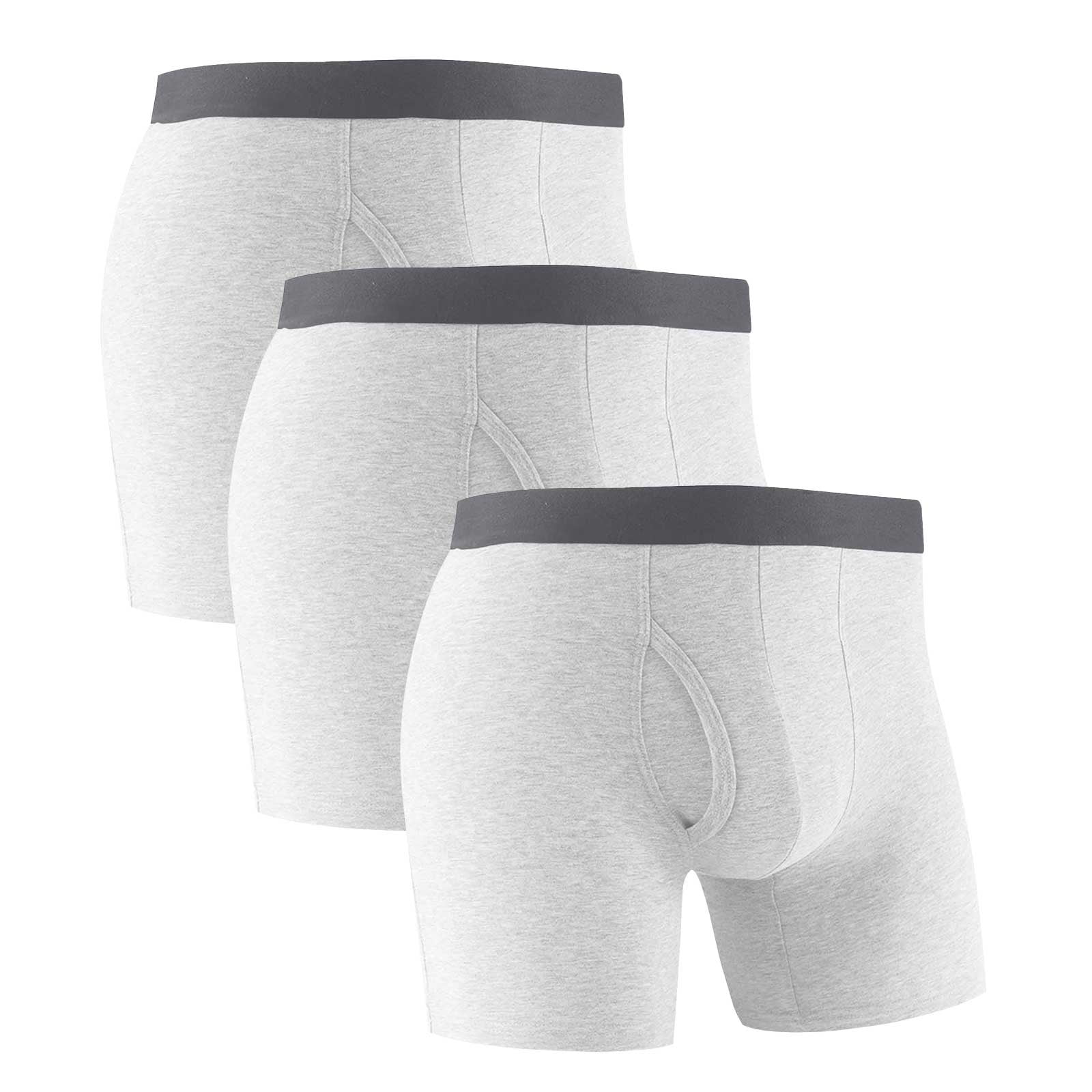 3 Pack Mens Cotton-Underwear Casual Breathable Mid Waisted Boxer Briefs ...