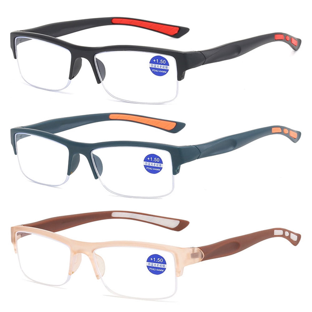 3 Pack Mens Half Rimless Sport Reading Glasses +2.5, Plastic Readers 2. ...