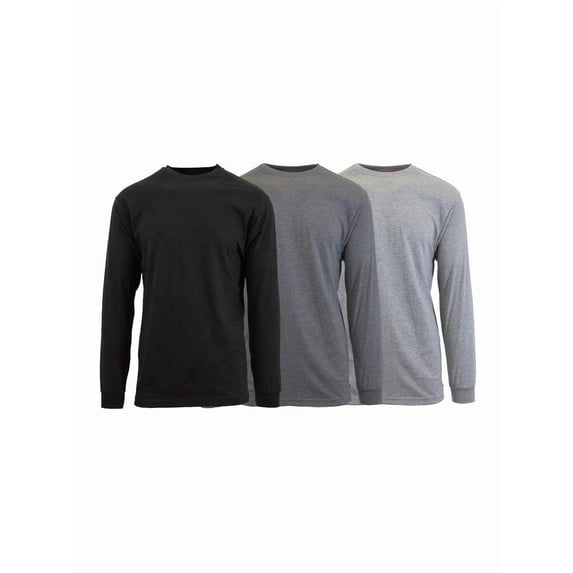 3-Pack Mens Long Sleeve Crew Neck Solid Stretch Shirt In Black ...