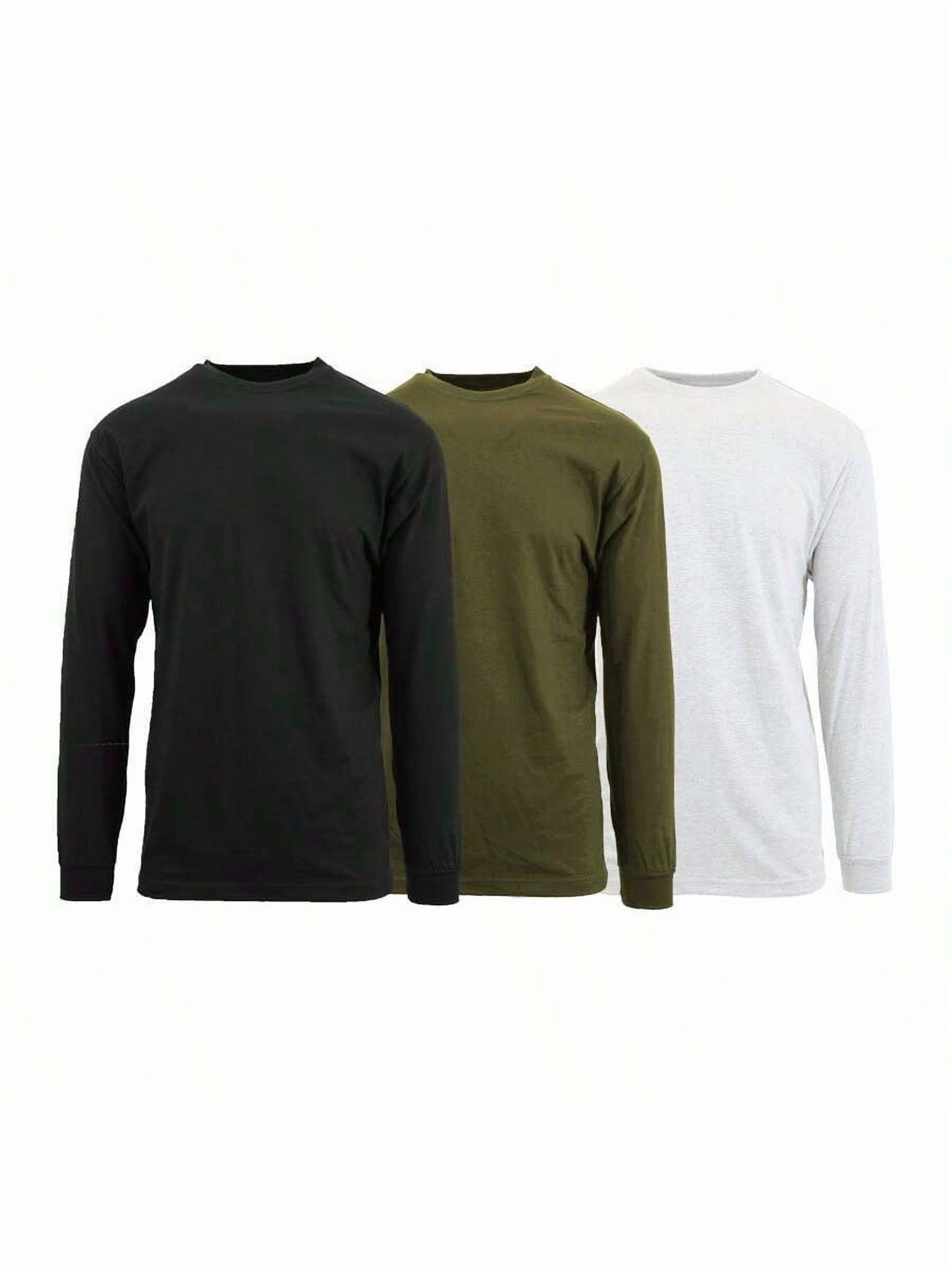 3-Pack Mens Long Sleeve Crew Neck Solid Stretch Shirt In Black - Olive ...
