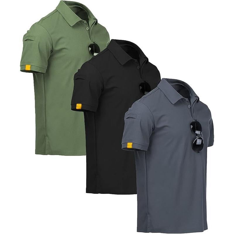 3 Pack Mens Polo Shirt Short Sleeve Sports Performance Business Casual ...