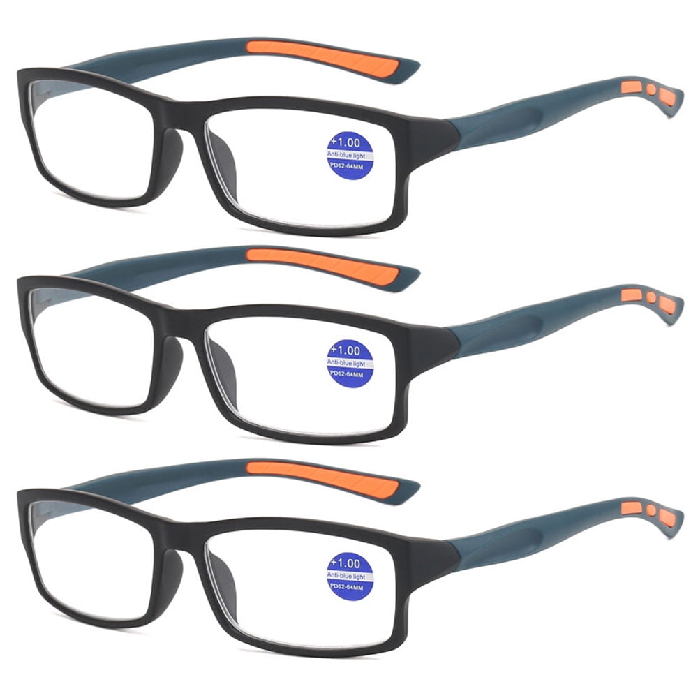 3 Pack Mens Rimmed Sport Reading Glasses +1.5, Womens Blue Light ...