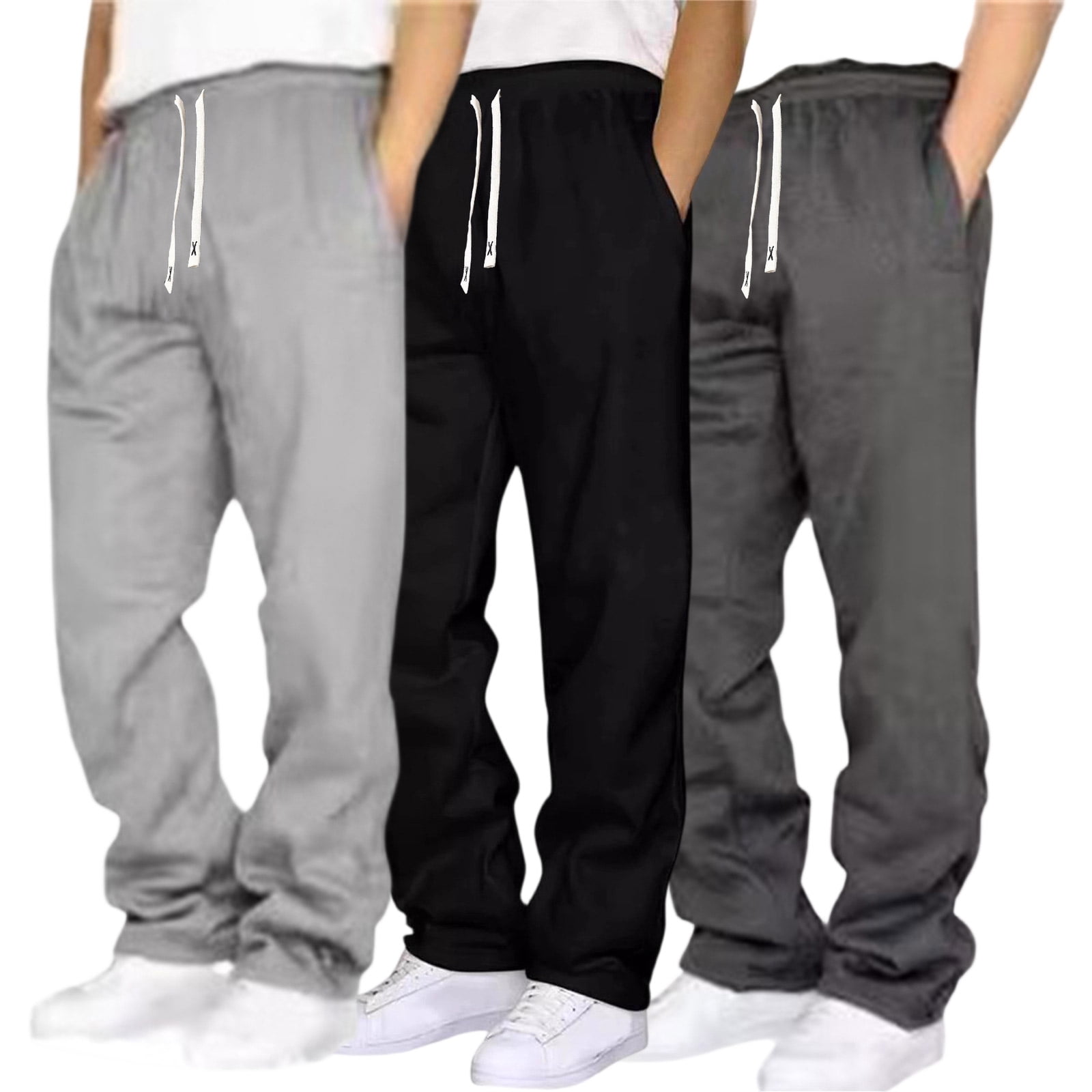3 Pack Mens Sweatpants Open Bottom Baggy Track Pants Straight Leg ...