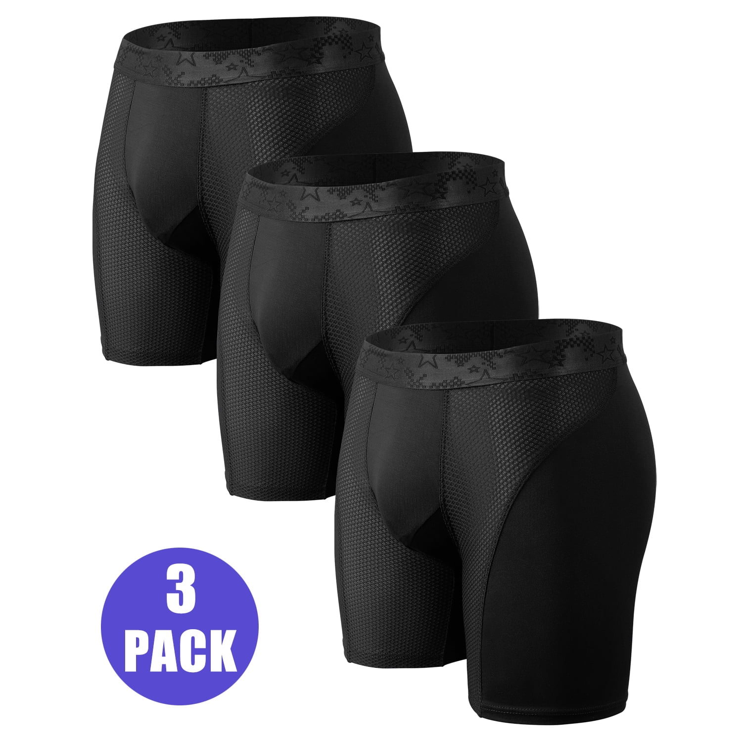 3 Pack Mens Underwear Ultra Breathable Eyelet Boxer Briefs with Built ...