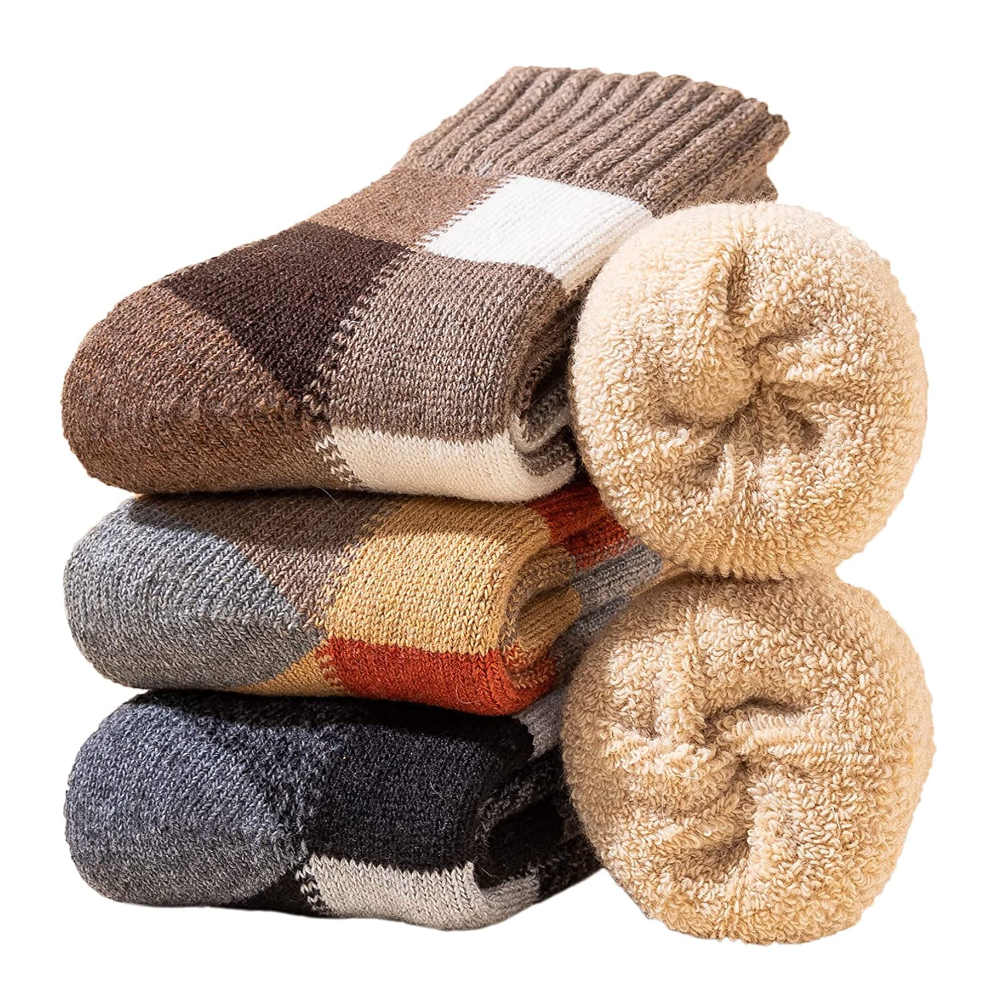 3 Pack Mens Wool Crew Socks, Thick Warm for Winter, Outdoor Work ...