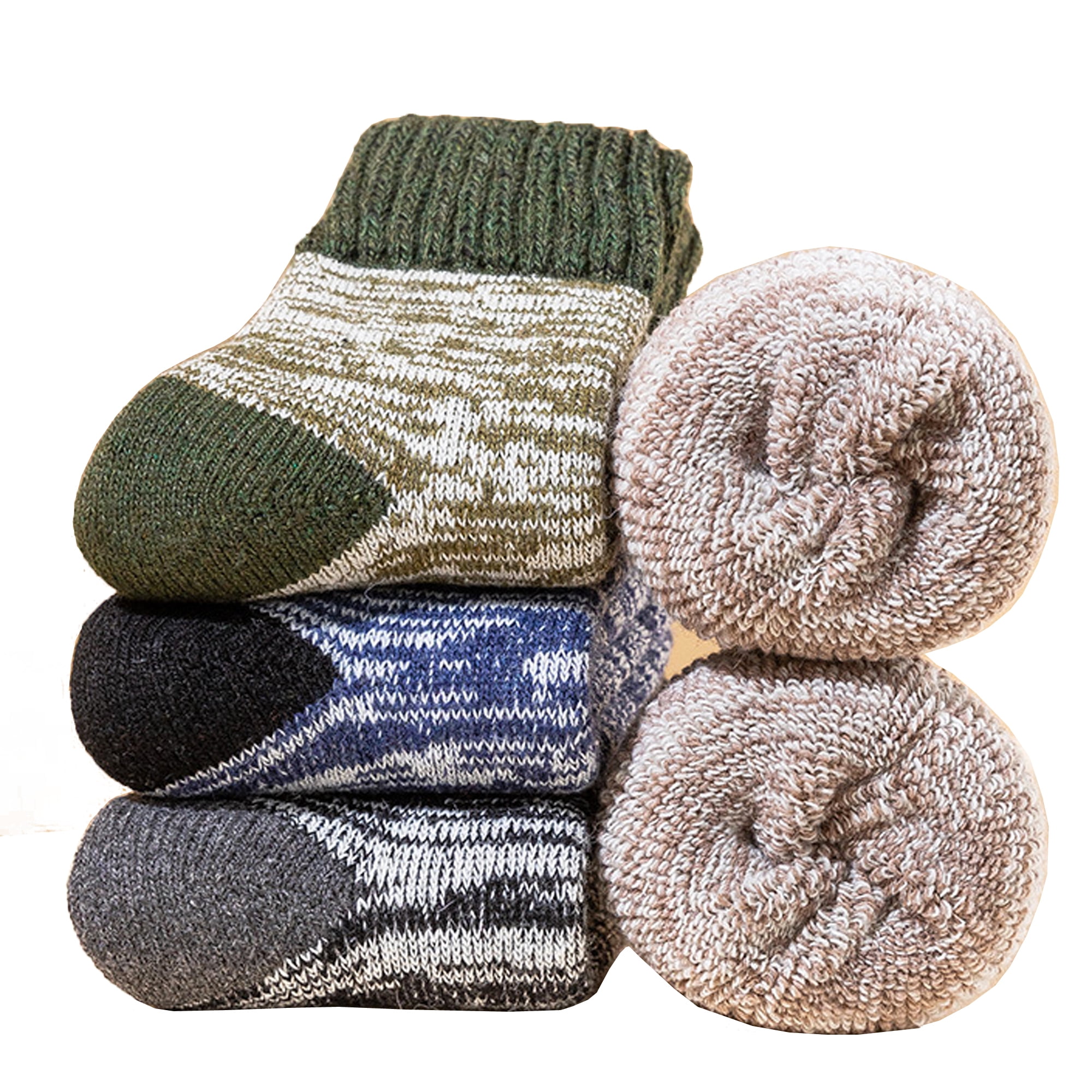 3 Pack Mens Wool Crew Socks Heavy Thick Warm Winter Sock Vintage Knit ...
