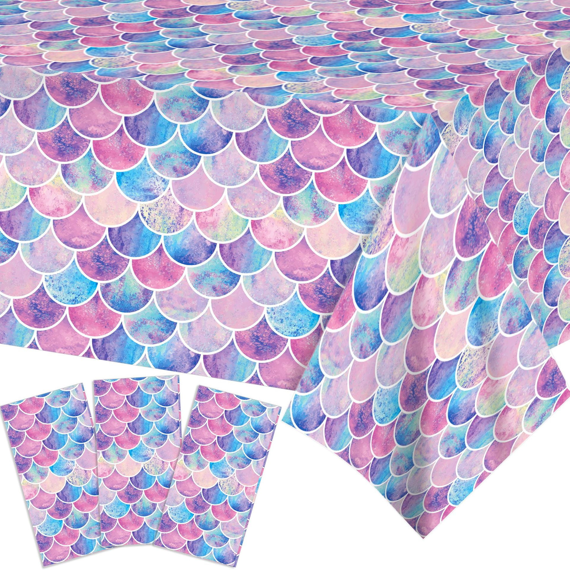 Phogary Mermaid Tablecloth 86x51 inch 3 Pack Waterproof Sea Theme Party ...