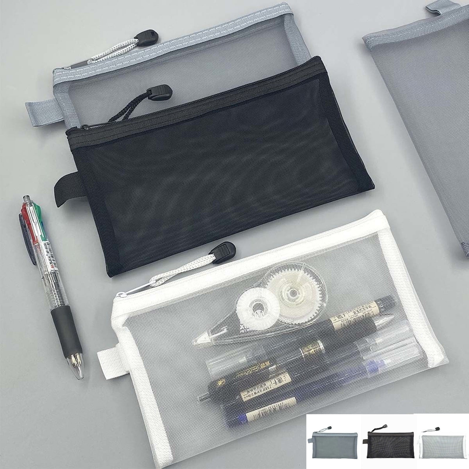 3 Pack - Mesh Zipper Pouch Set - Nylon organizer Bags, Transparent ...