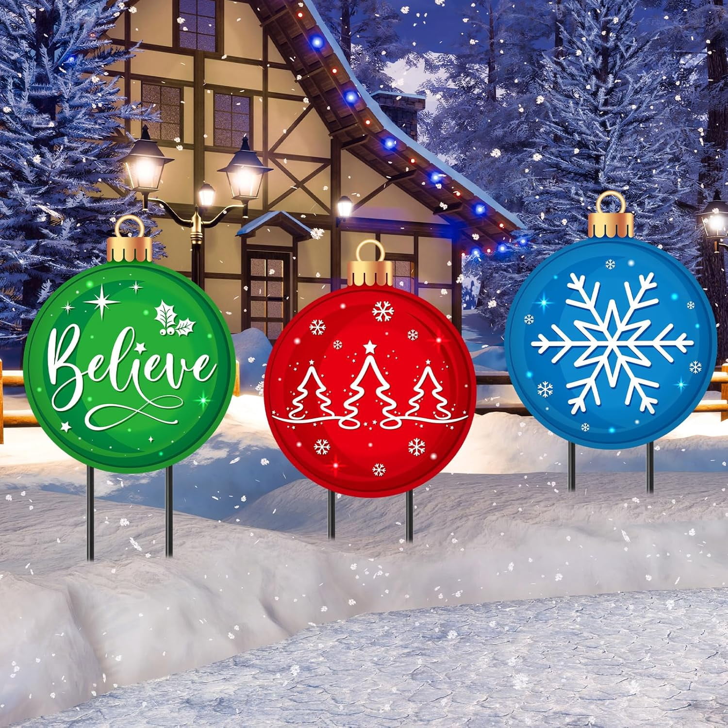 3 Pack Metal Christmas Yard Signs Decor Xmas Yard Stakes Outdoor with ...