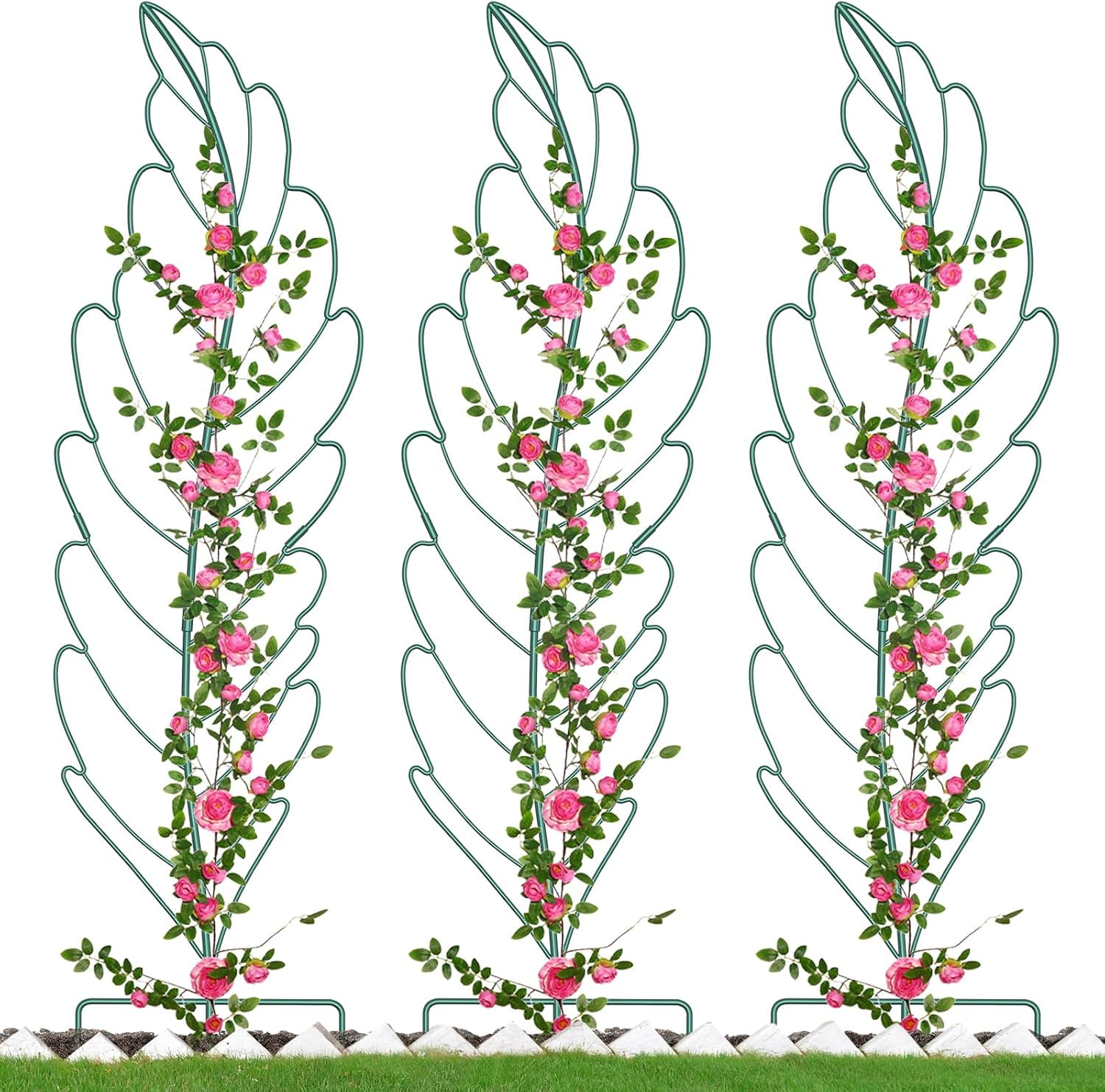 3 Pack Metal Garden Trellis Plant Support Trellis Green Leaf Trellis ...