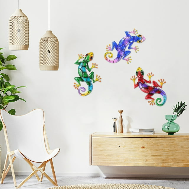 3 Pack Metal Gecko Wall Decor,Large Wall Gecko Decor for Outdoor Wall ...