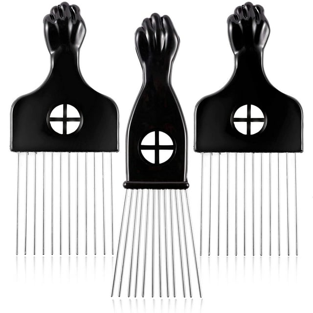 3 Pack Metal Hair Pick - Wide Tooth Afro Pick for Men and Women, Lift ...