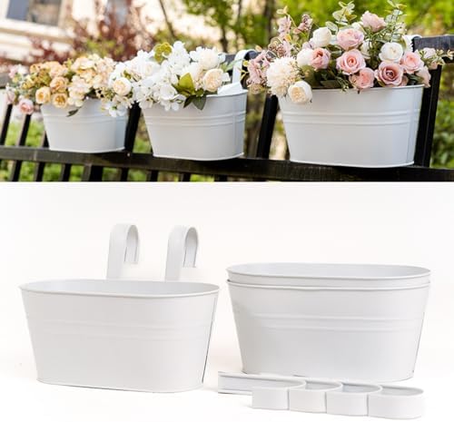 3 Pack Metal Hanging Flower Pots for Railing Fence，Outdoor Balcony Rail ...