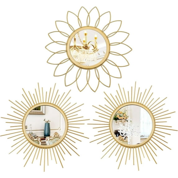 3 Pack Metal Mirrors for Wall Sunburst Wall Mirrors Home Décor ...