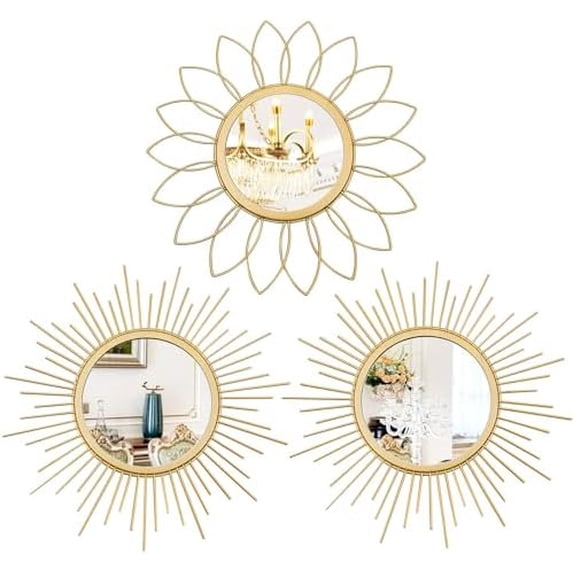 3 Pack Metal Mirrors for Wall Sunburst Wall Mirrors Home Décor ...