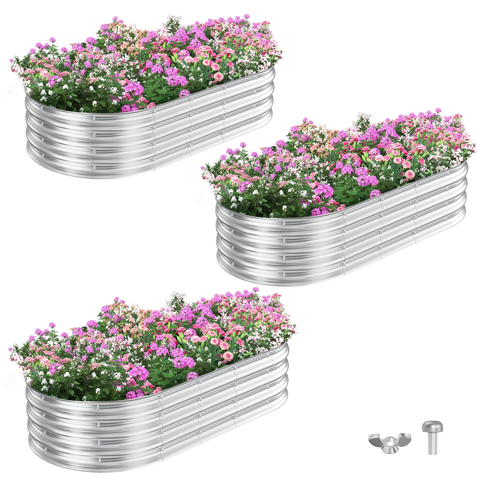 3 Pack 6x3x1FT Metal Oval Raised Garden Beds, Galvanized Raised Garden ...
