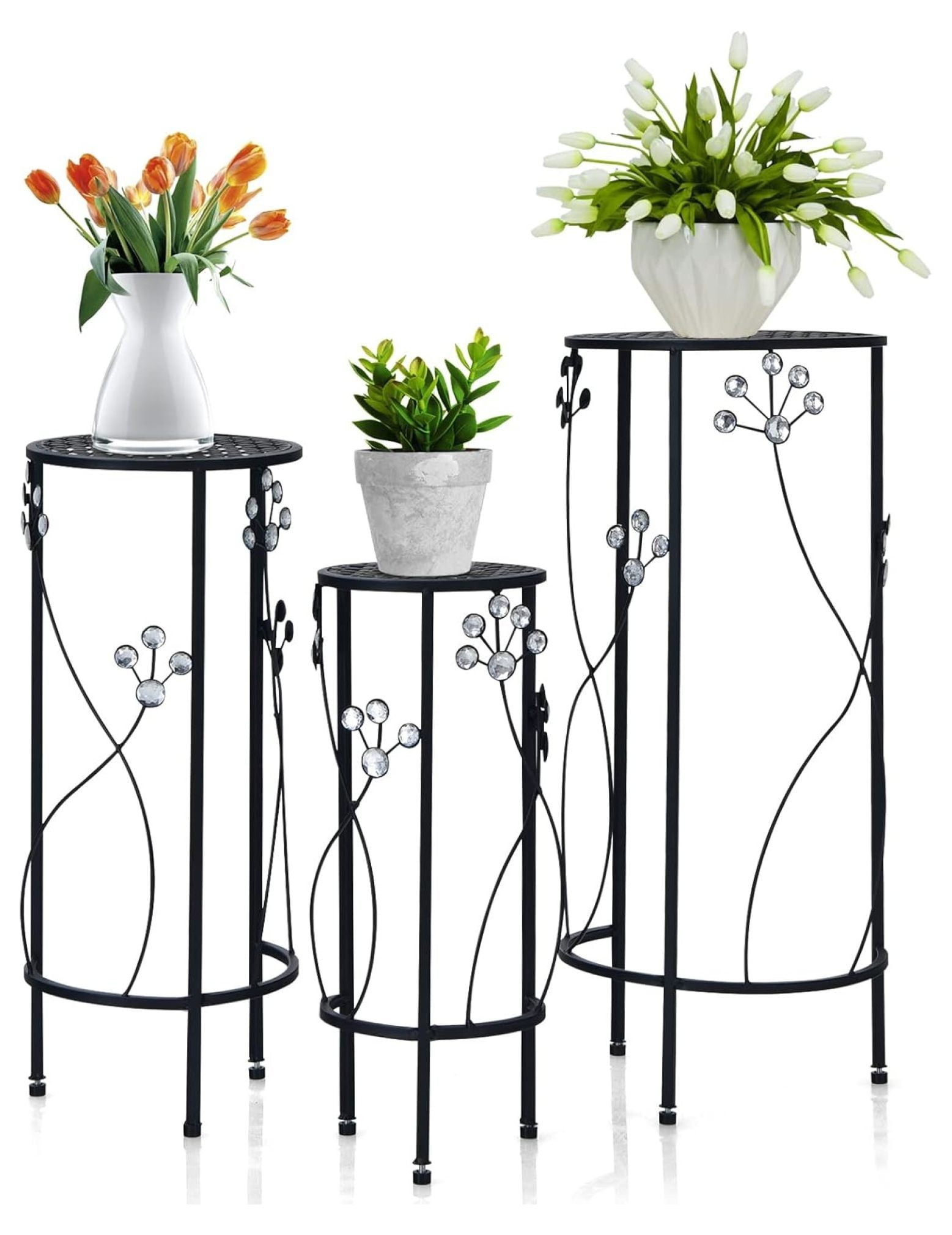 3 Pack Metal Plant Stand Set, 3 Pedestal Nesting Potted Flower Holder ...
