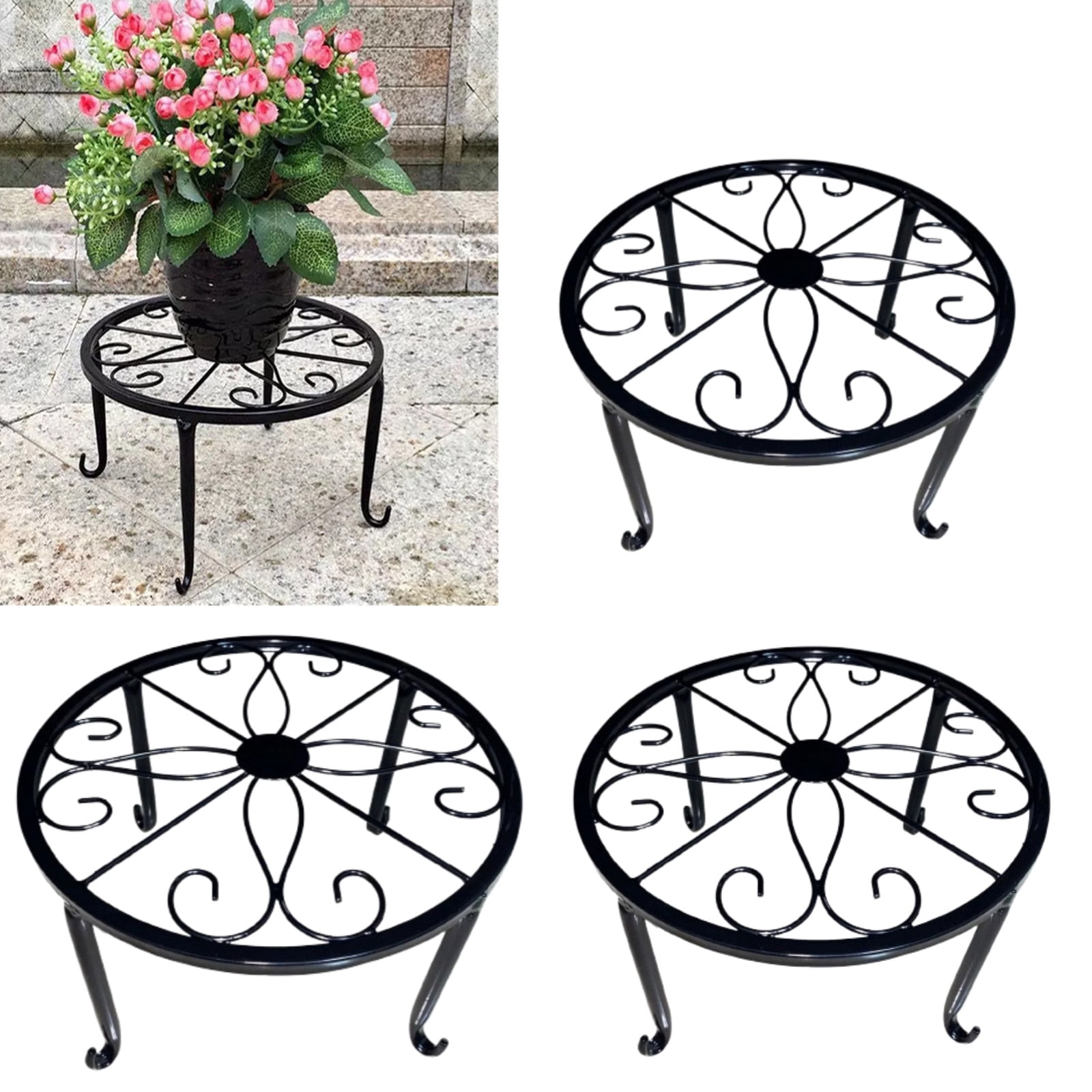3 Pack Metal Plant Stands for Flower Pot,9×4.7 Inch Heavy Duty Black ...