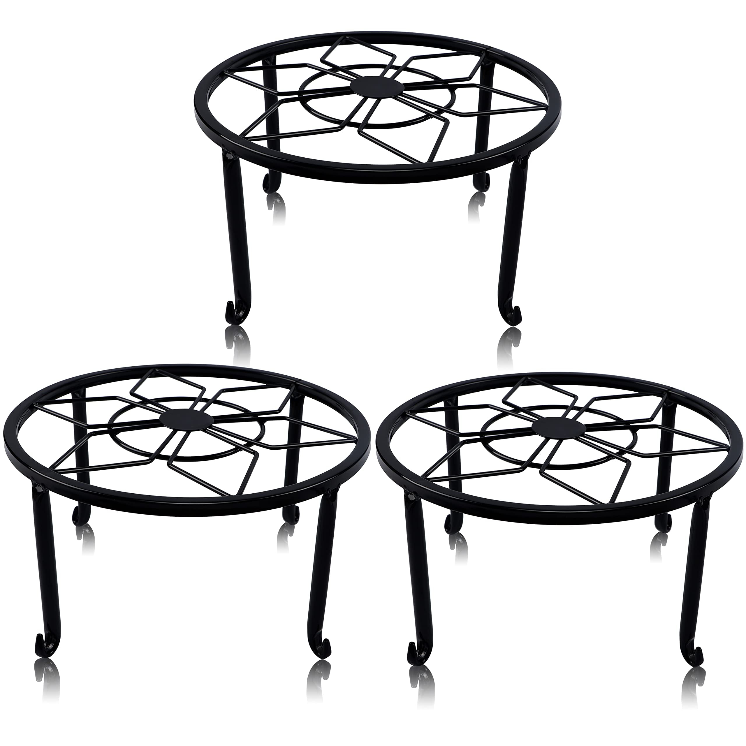 3 Pack Metal Plant Stands for Flower Pot, Heavy Duty Black Iron Potted ...